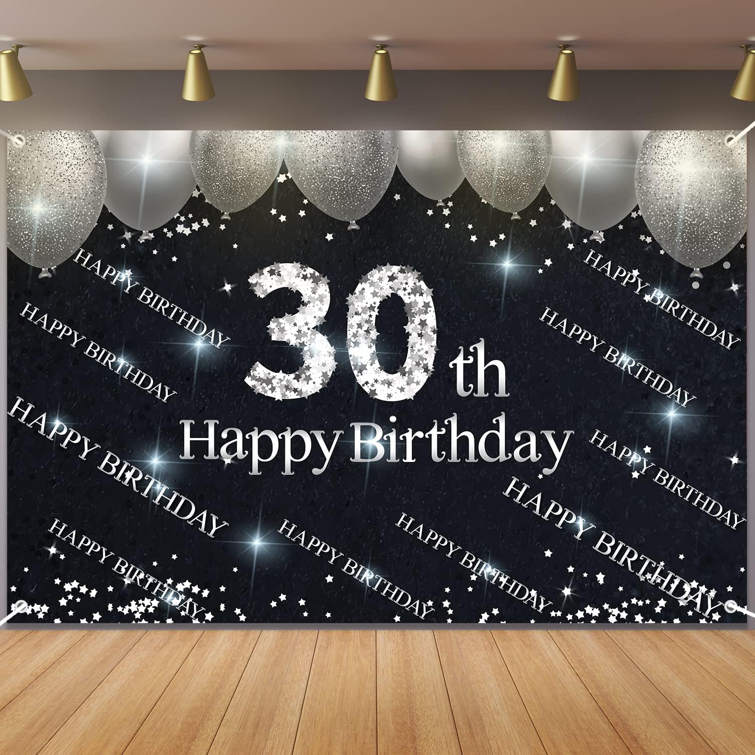 Amazon.com : Silver and Black Happy 30th Birthday Backdrop Banner ...
