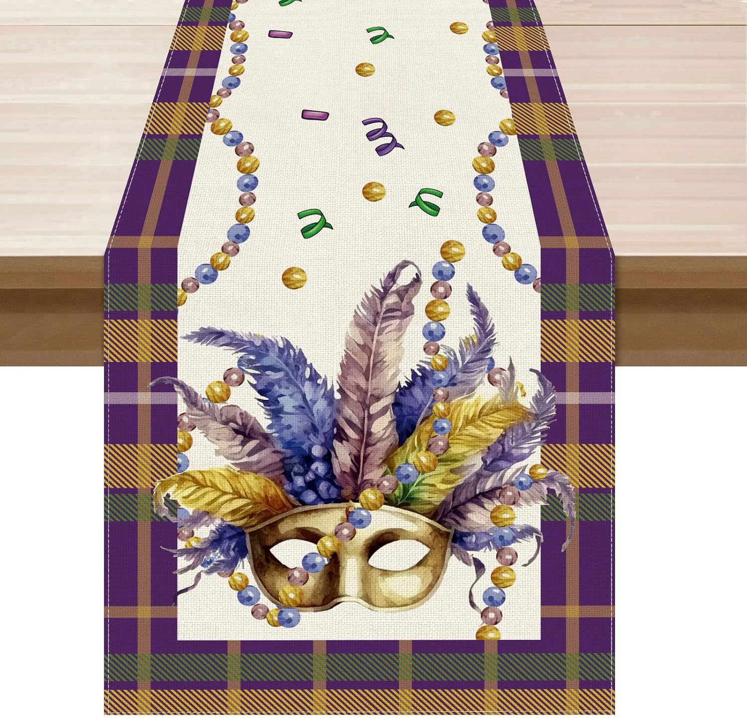 Amazon.com: BOTB LIHM Mardi Gras Plaid Masquerade Mask Beads ...