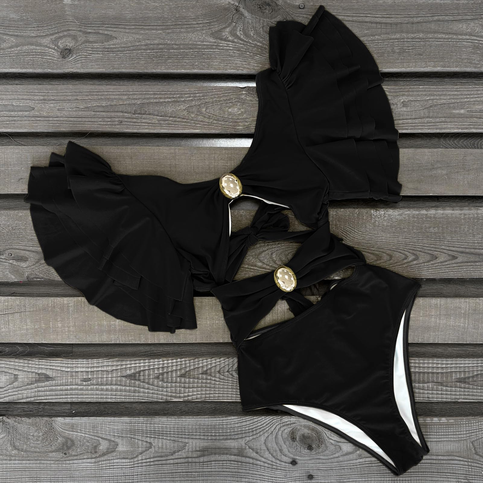Snapklik.com : SPORLIKE Women Ruffle One Piece Swimsuit Hole Cut ...
