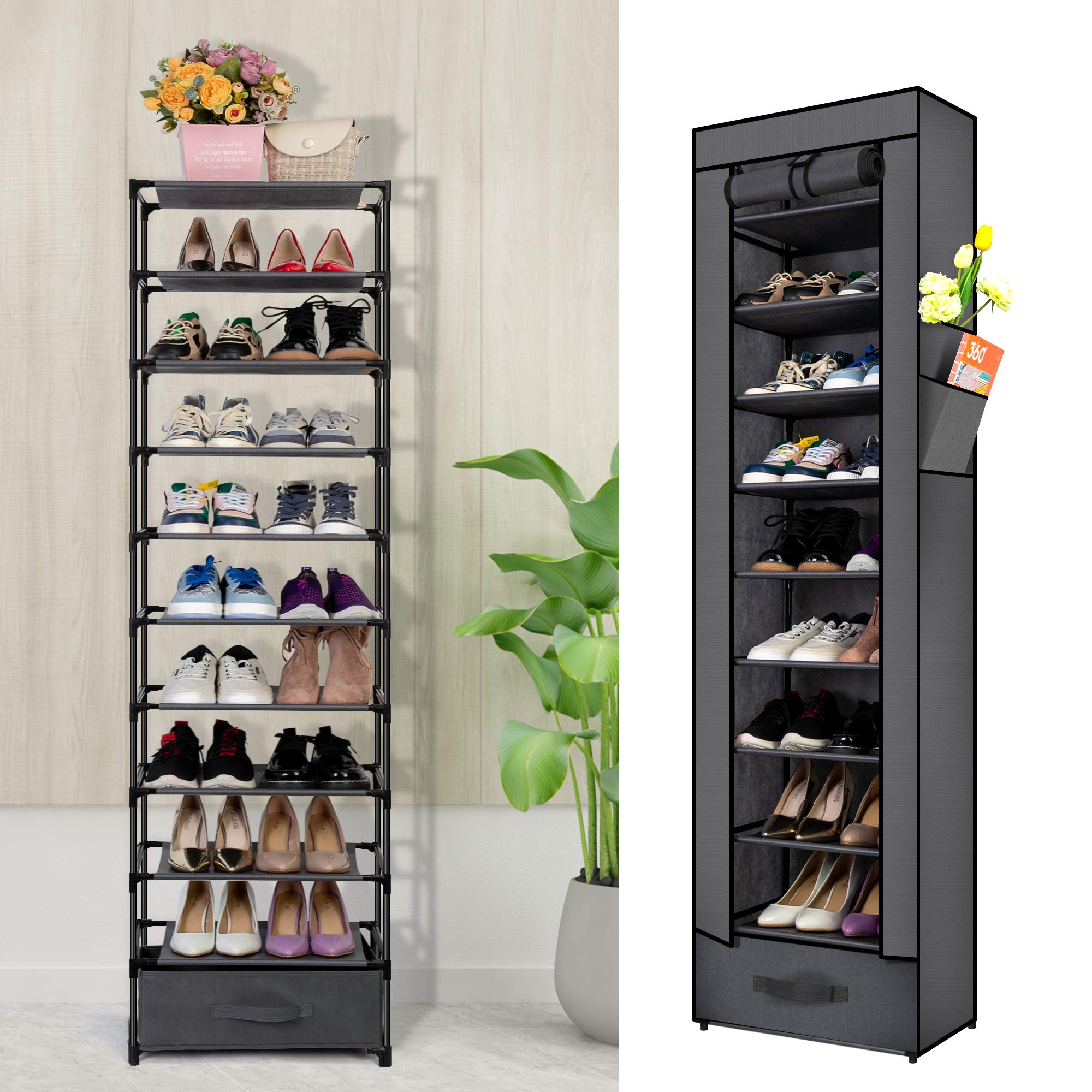 OYREL Shoes Rack 10 Tier Tall Shoe Rack Narrow Shoe Rack with Storage ...