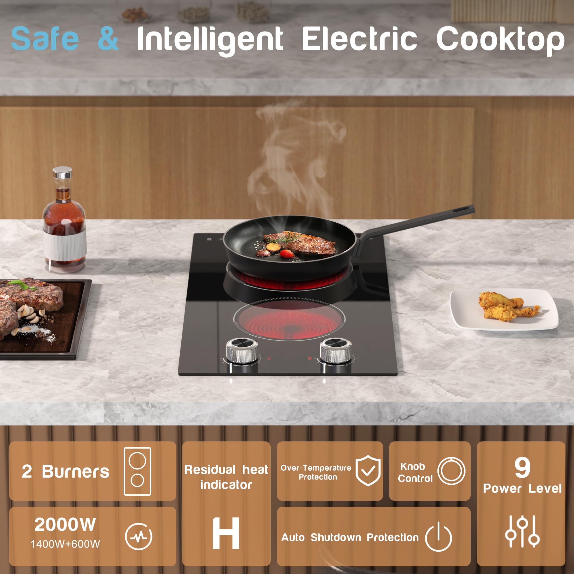 Snapklik.com : Electric Cooktop 2 Burner, 110V Electric Stove Plug In ...