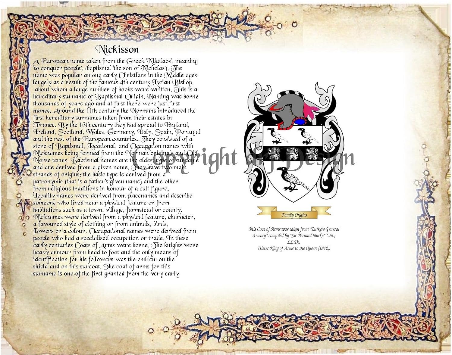 Amazon.com: Nicklin Coat of Arms/ Family Crest on Fine Paper and Family ...