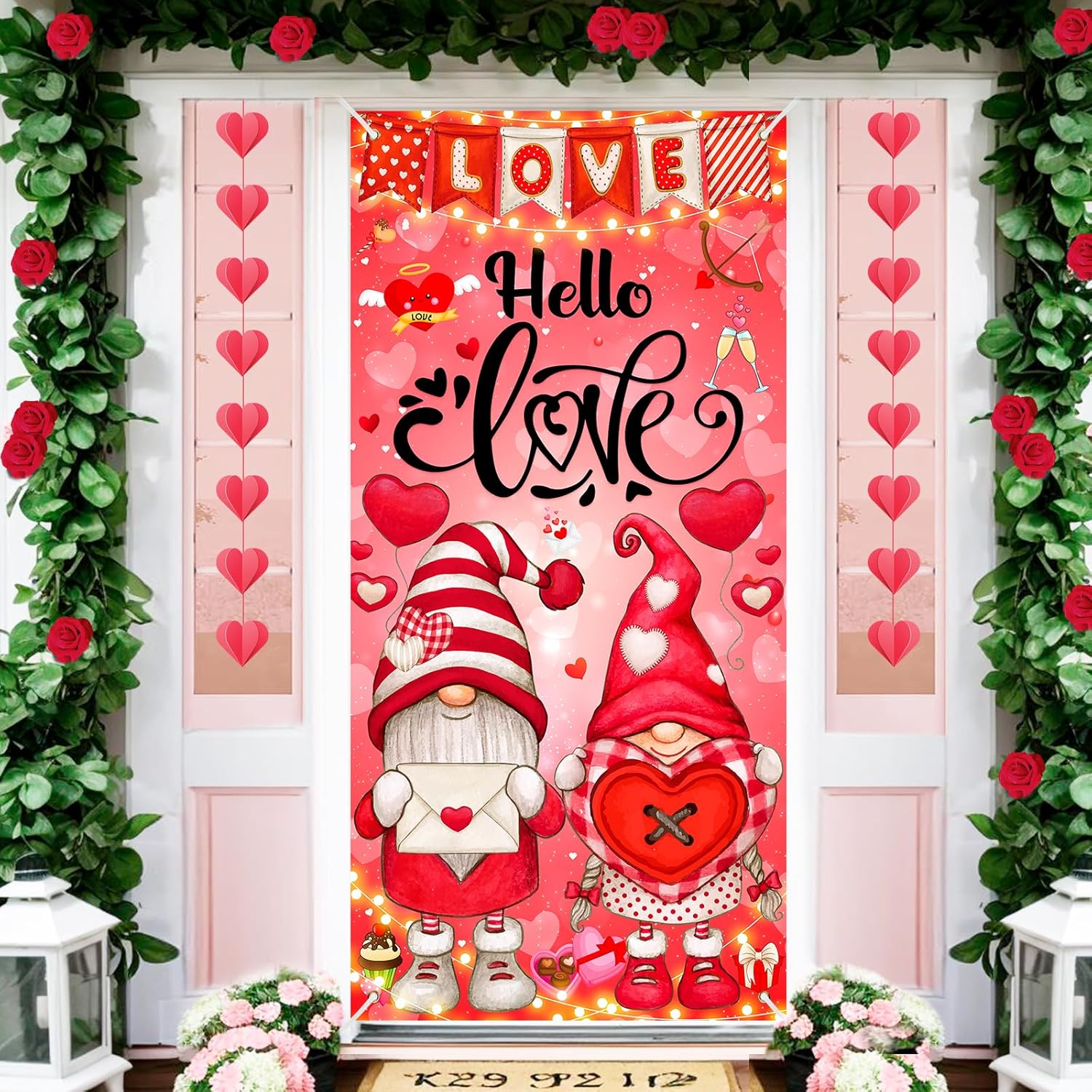 Amazon.com: Red Valentines Door Cover Hello Love Gnome Valentine Door ...