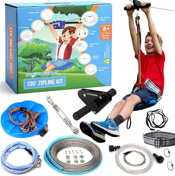 Amazon.com: Hyponix 100'/150' Zipline Kits for Backyard for Adults ...