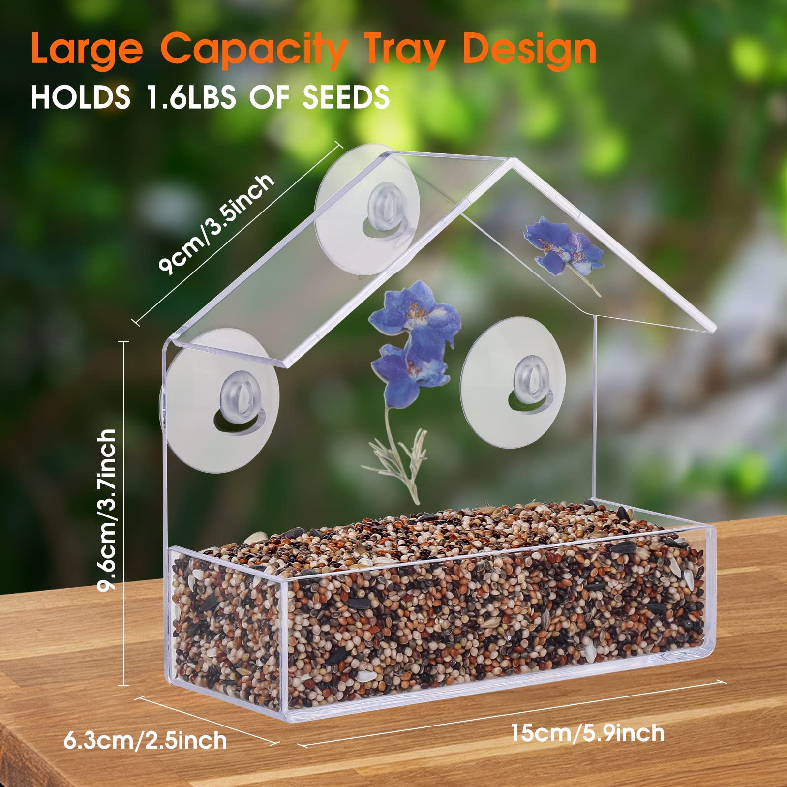 YMGN Window Bird Feeders with Strong Suction Cups, Clear Window Bird ...