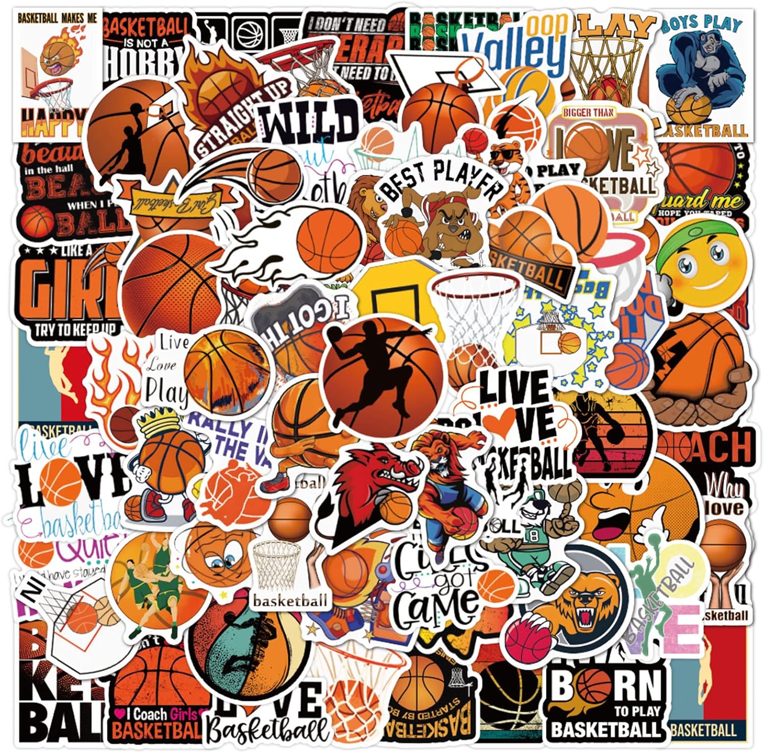 100 Pcs Basketball Stickers – Basketball Funny Vinyl Stickers for Water ...