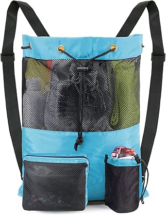 Amazon.com: BeeGreen Light Blue Gym Backpack Drawstring Bag Swim Bag ...
