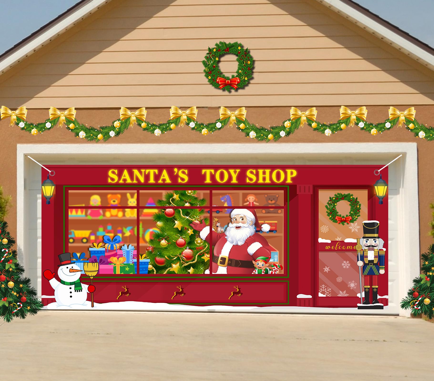 Amazon.com : Christmas Garage Door Banner Cover, Santa's Toy Store ...