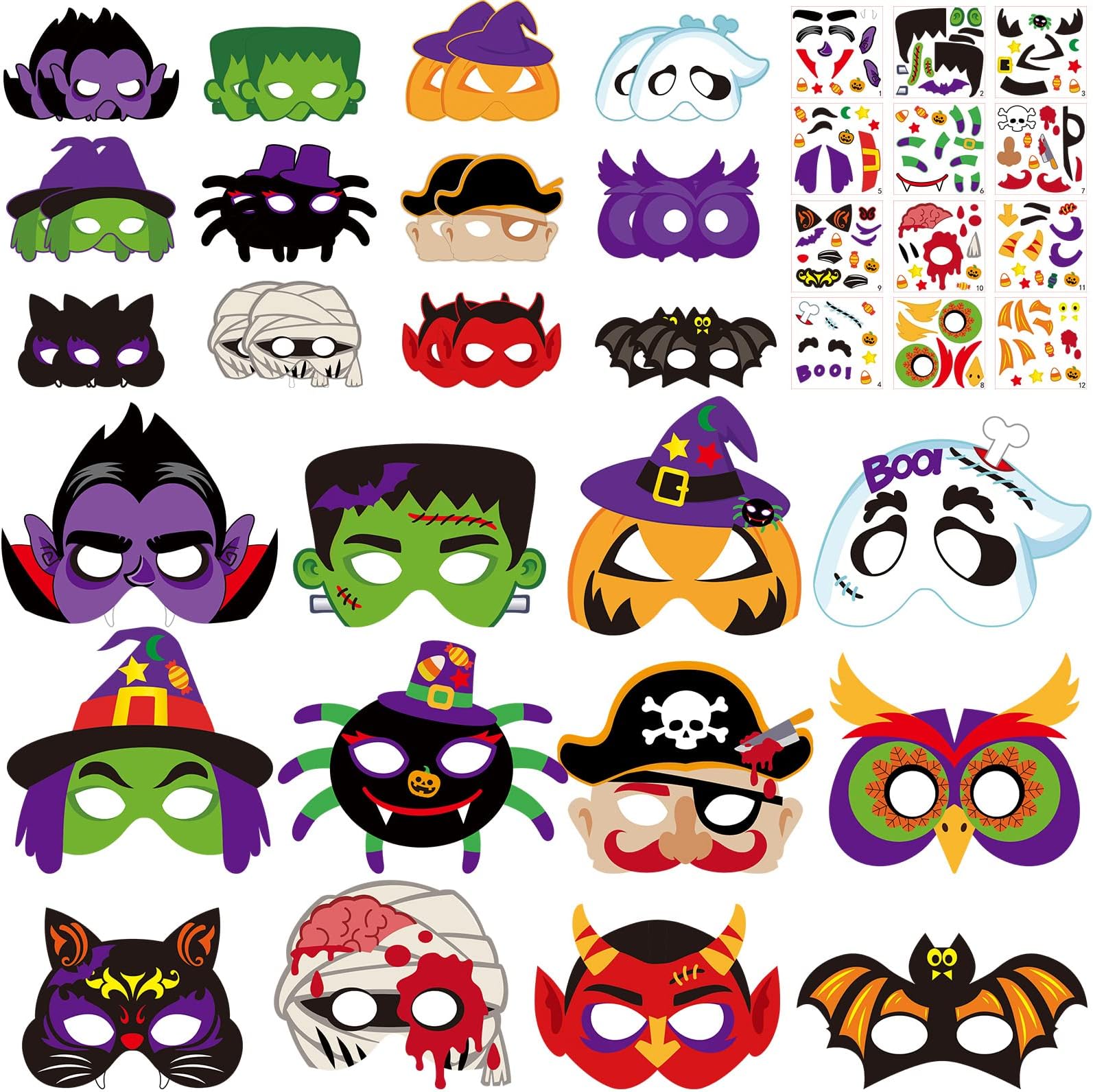 Amazon.com: OuMuaMua 30PCS Halloween Rainbow Scratch Mask Art Craft Kit ...