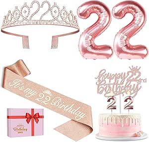 Amazon.com: 22nd Birthday Decorations for Women, Include 22nd Birthday Sash and Tiara, Cake ...