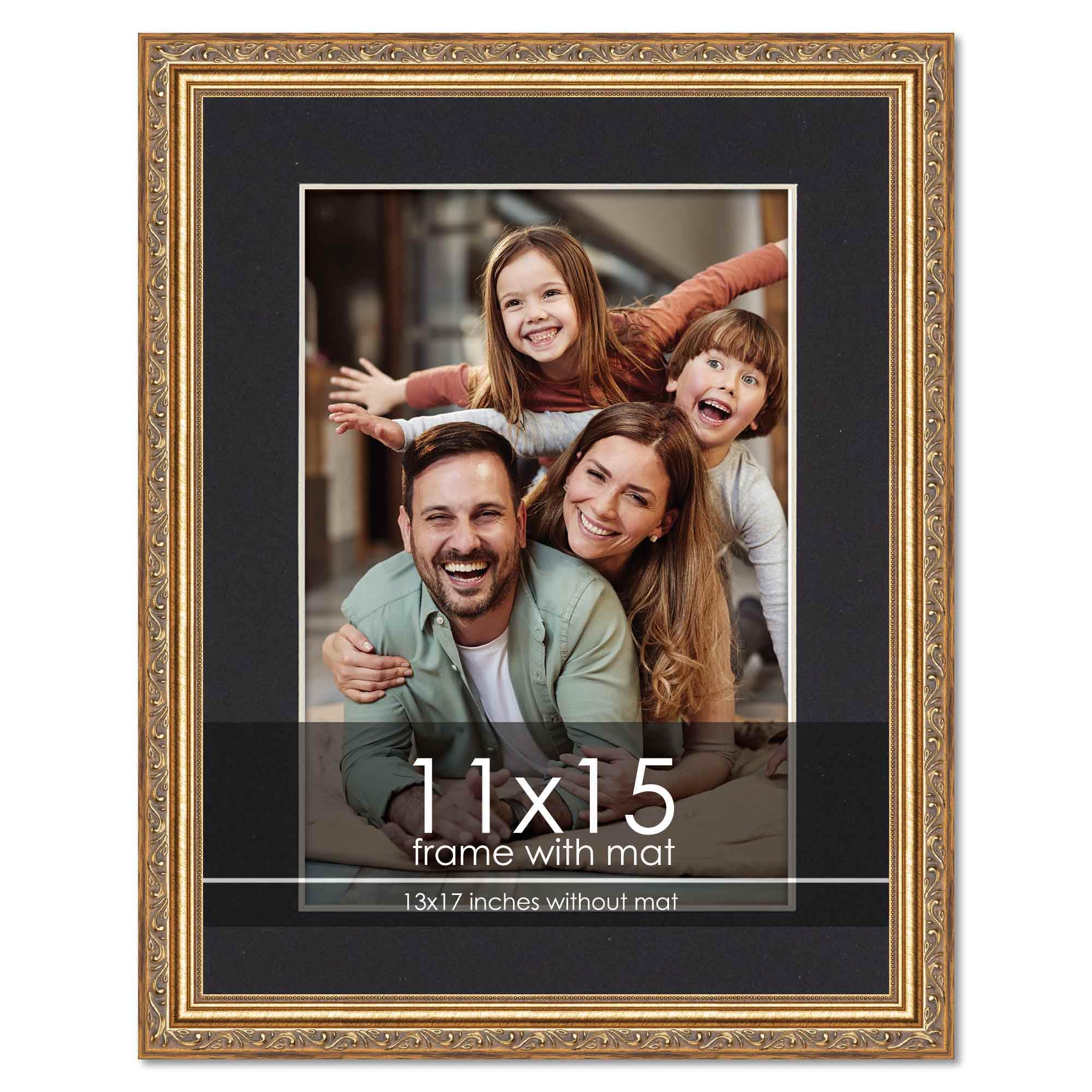 Amazon.com - 11x15 Frame with Mat - Antique Gold 13x17 Frame Wood Made ...