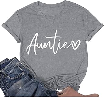 Generic Aunt Shirts Women Cute Auntie Tshirt for Women Love Heart Tee Shirt Casual Short Sleeve ...