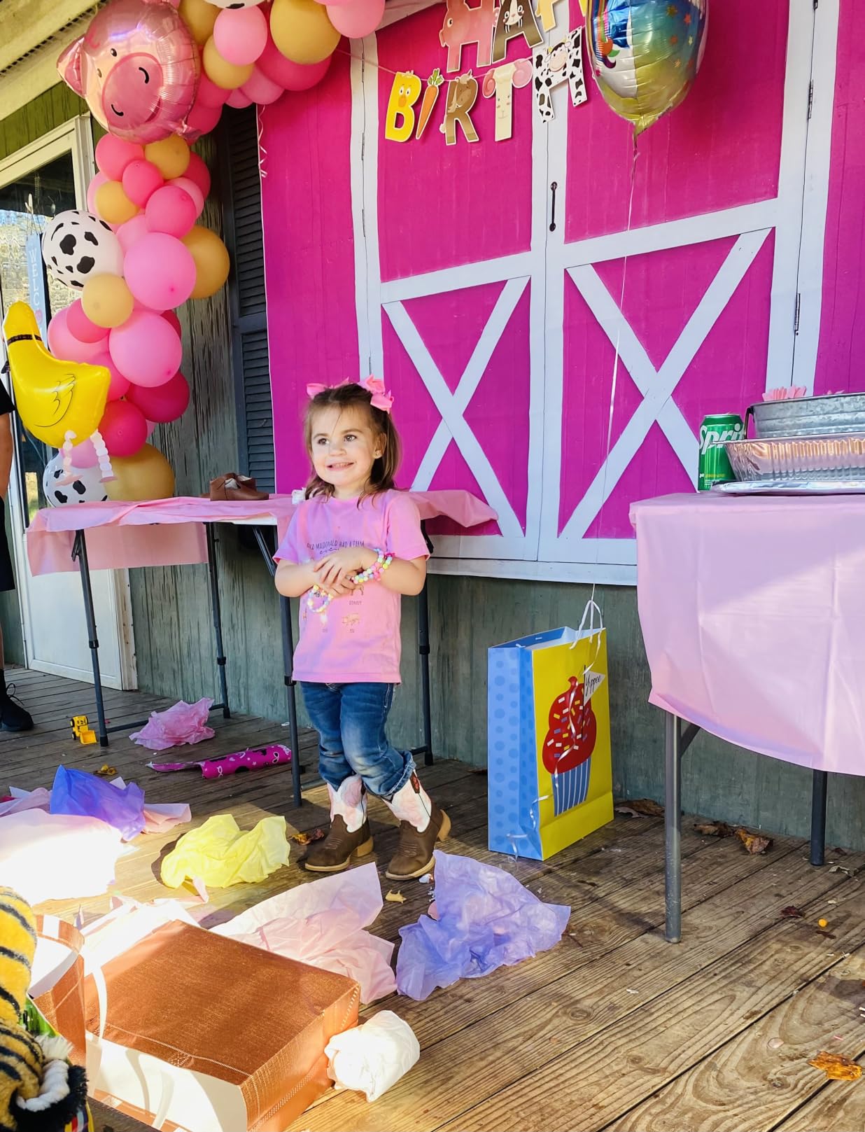 Amazon.com : Maijoeyy 7x5ft Pink Barn Wooden Door Backdrop Western Farm ...