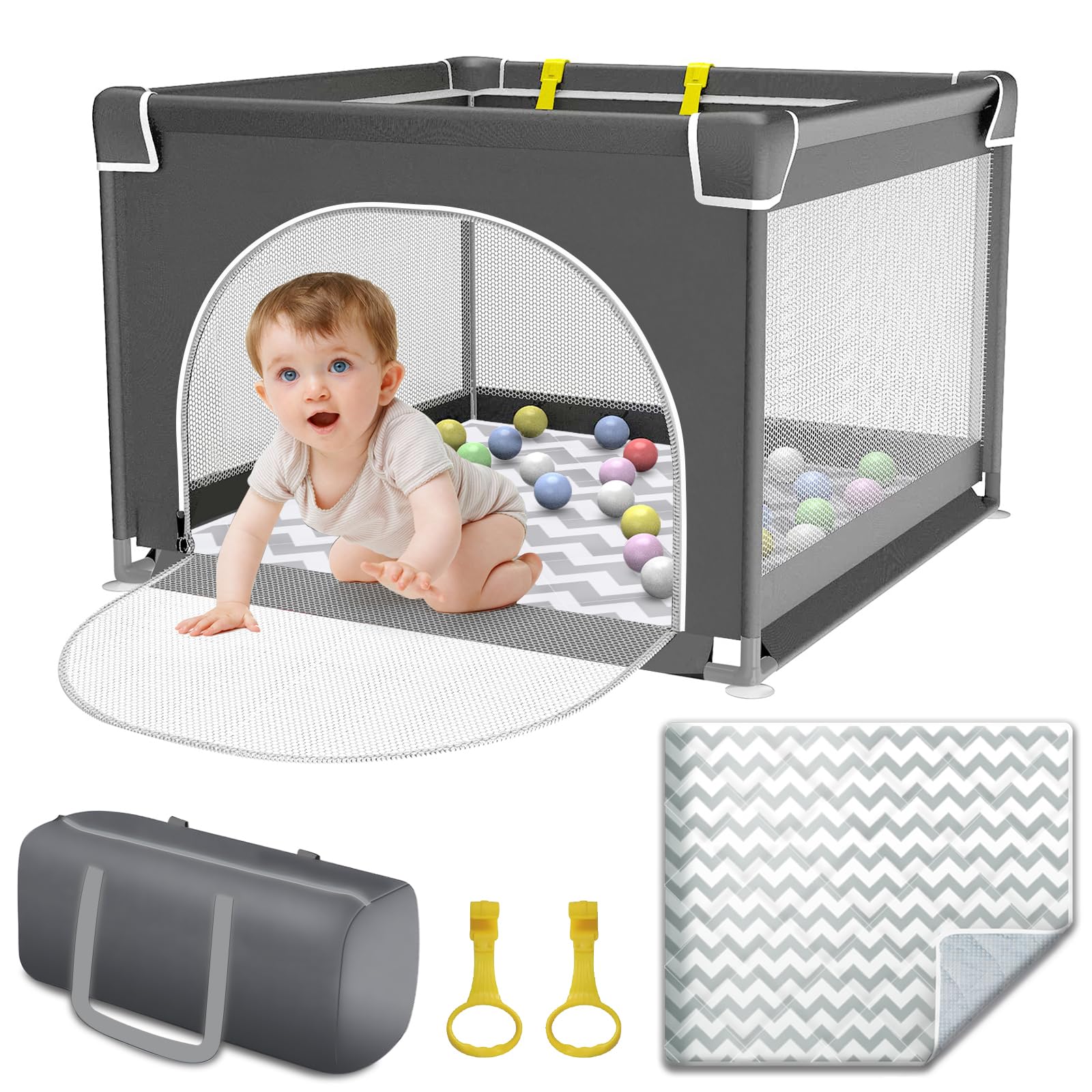 Baby PlayPen with Mat, Sturdy Safety Baby Play Yard with Soft ...