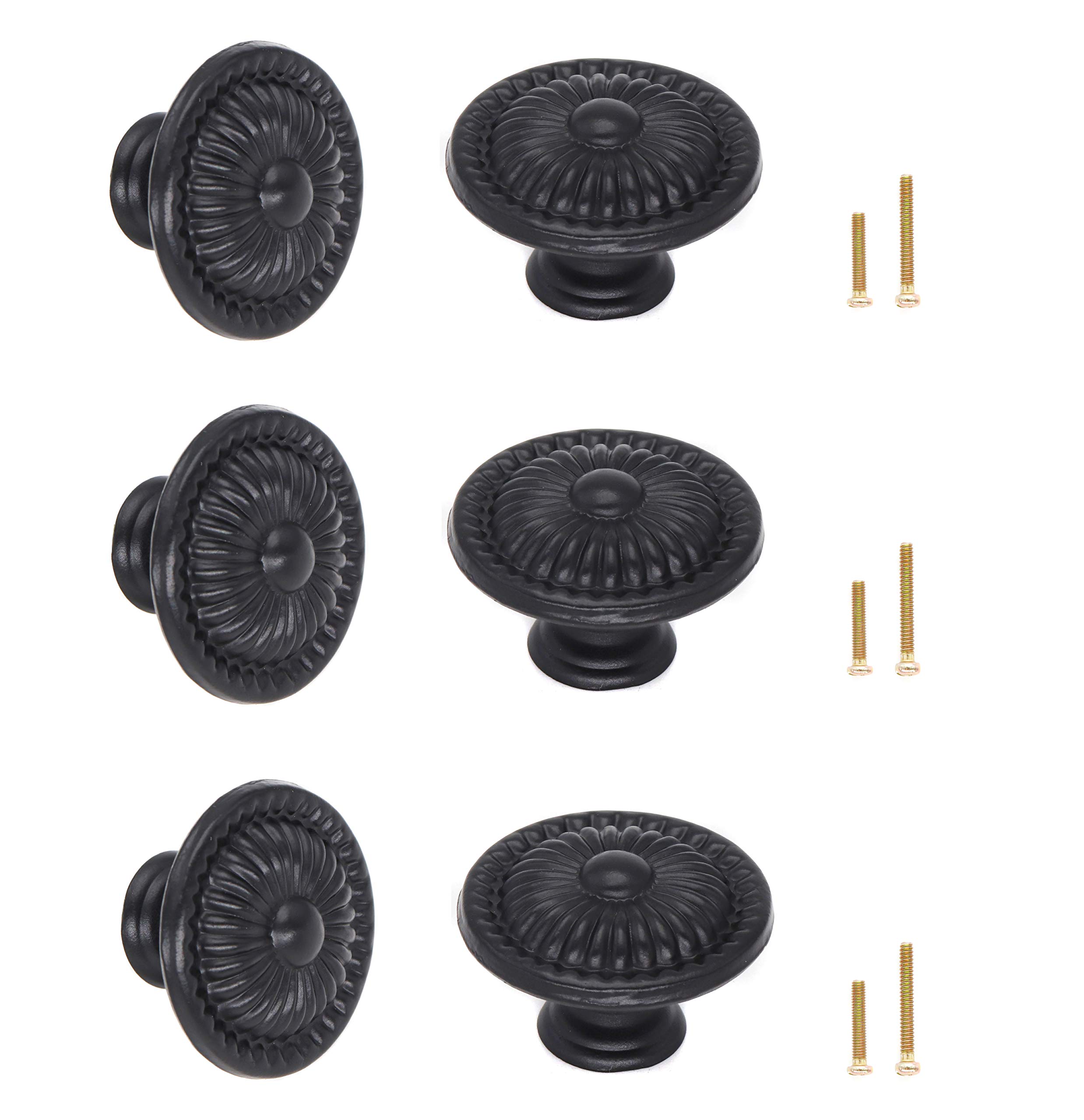 binifiMux 6-Pack 1.4 Inches Black Vintage Flower Cabinet Drawer Pulls ...