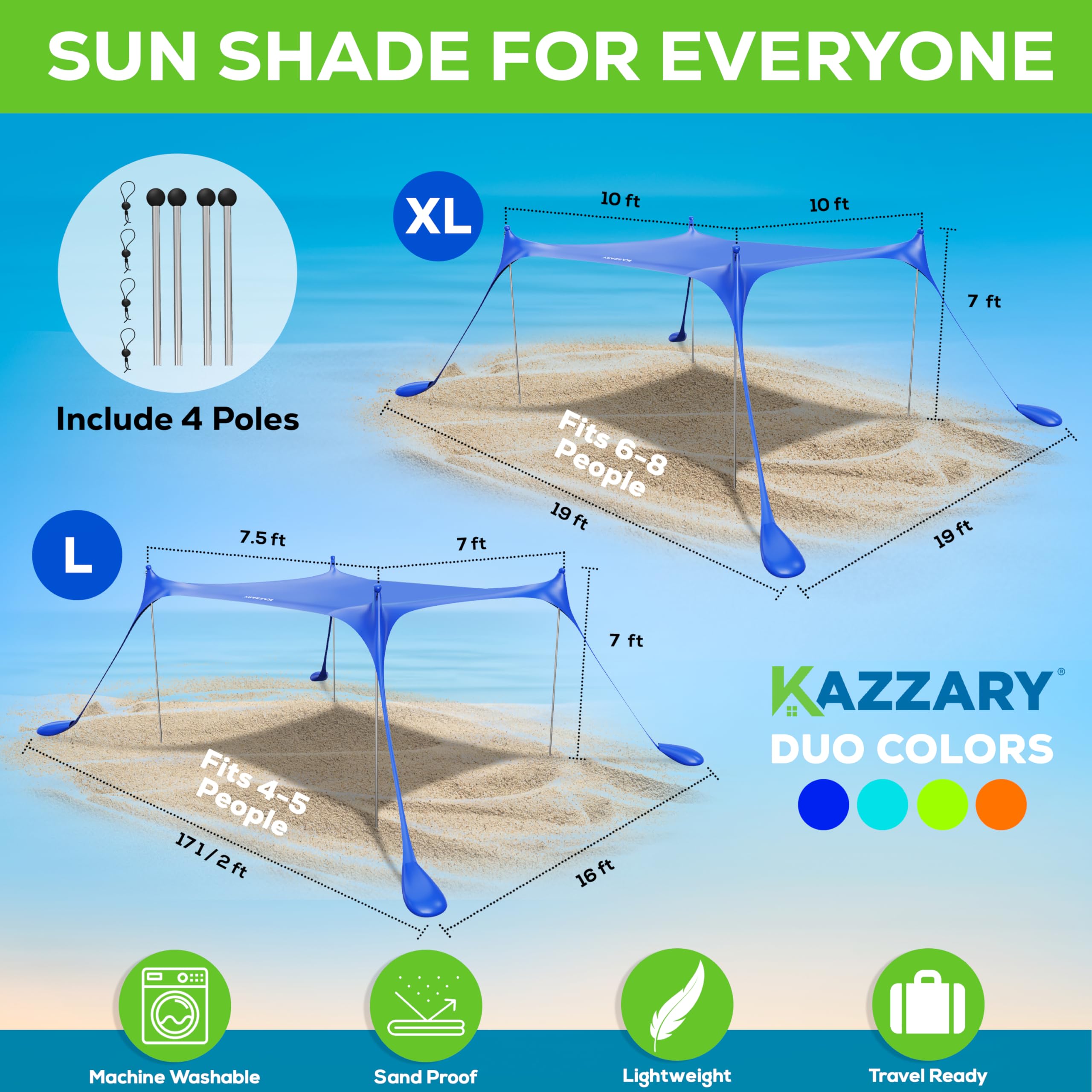 Snapklik.com : Beach Tent Sun Shelter, L 7ft Tall 75x7, UPF50 ...