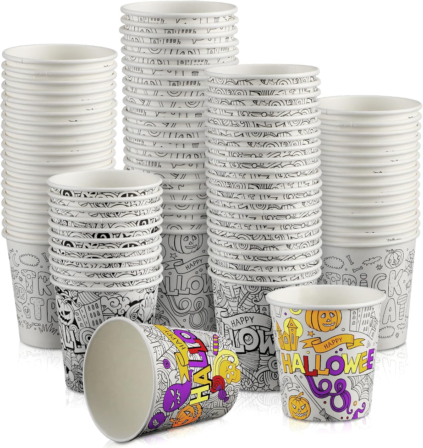Amazon.com: Bokon 200 Pieces 4 oz Halloween Coloring Paper Cups Bulk ...