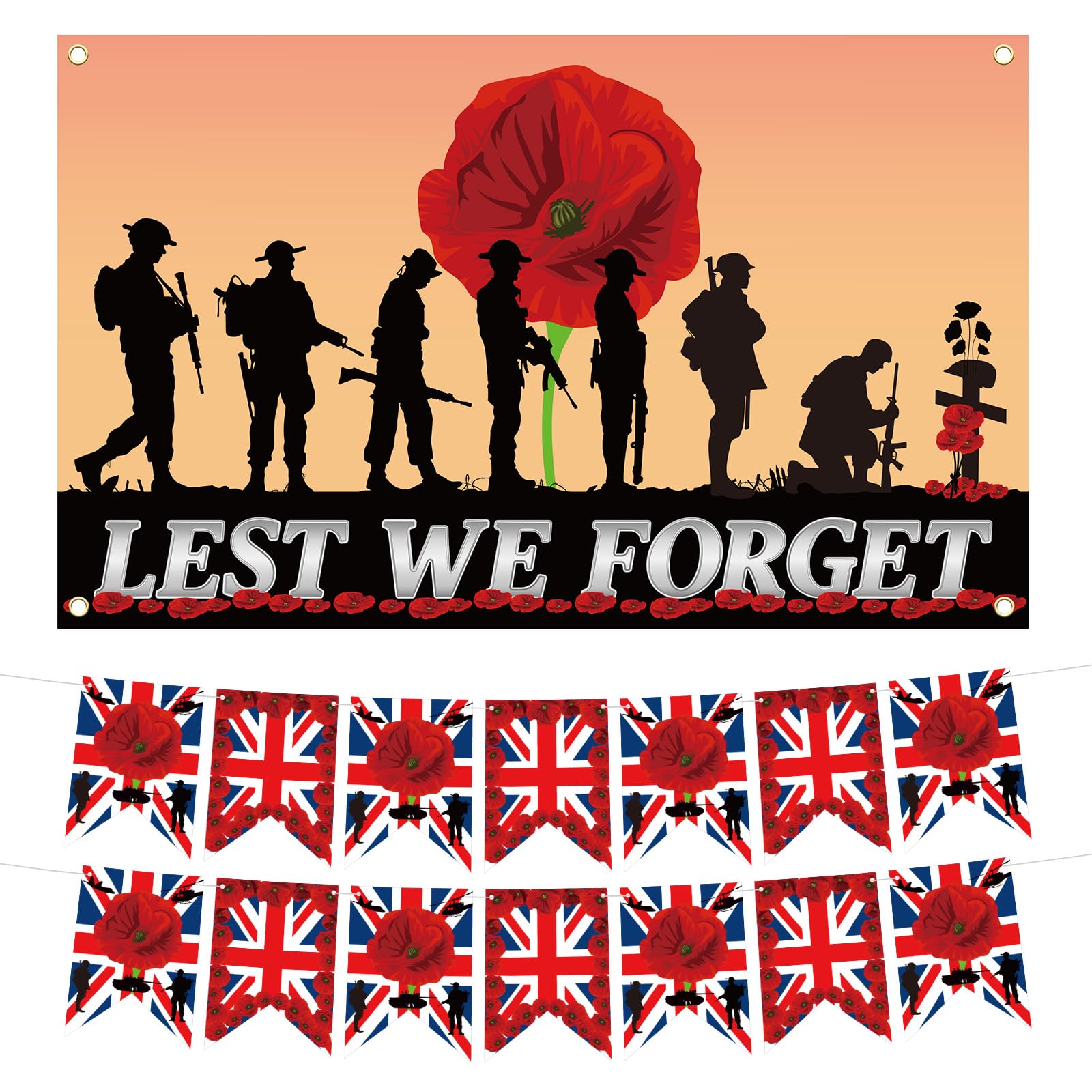 HONMOK Remembrance Day Decorations, Lest We Forget Flag Banner with ...