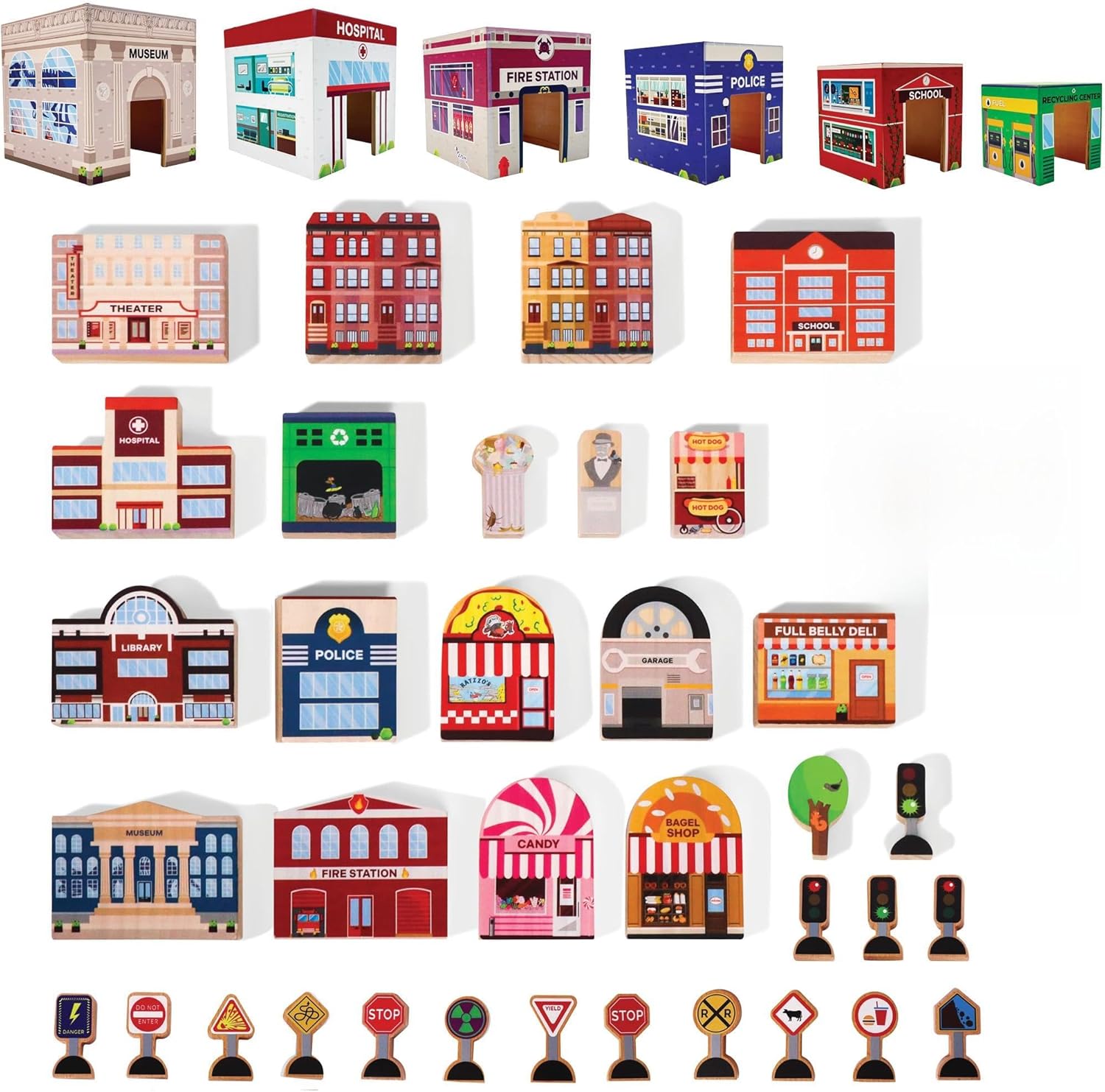 Amazon.com: 41 Piece Wooden City Play Set - Wooden Town Buildings ...