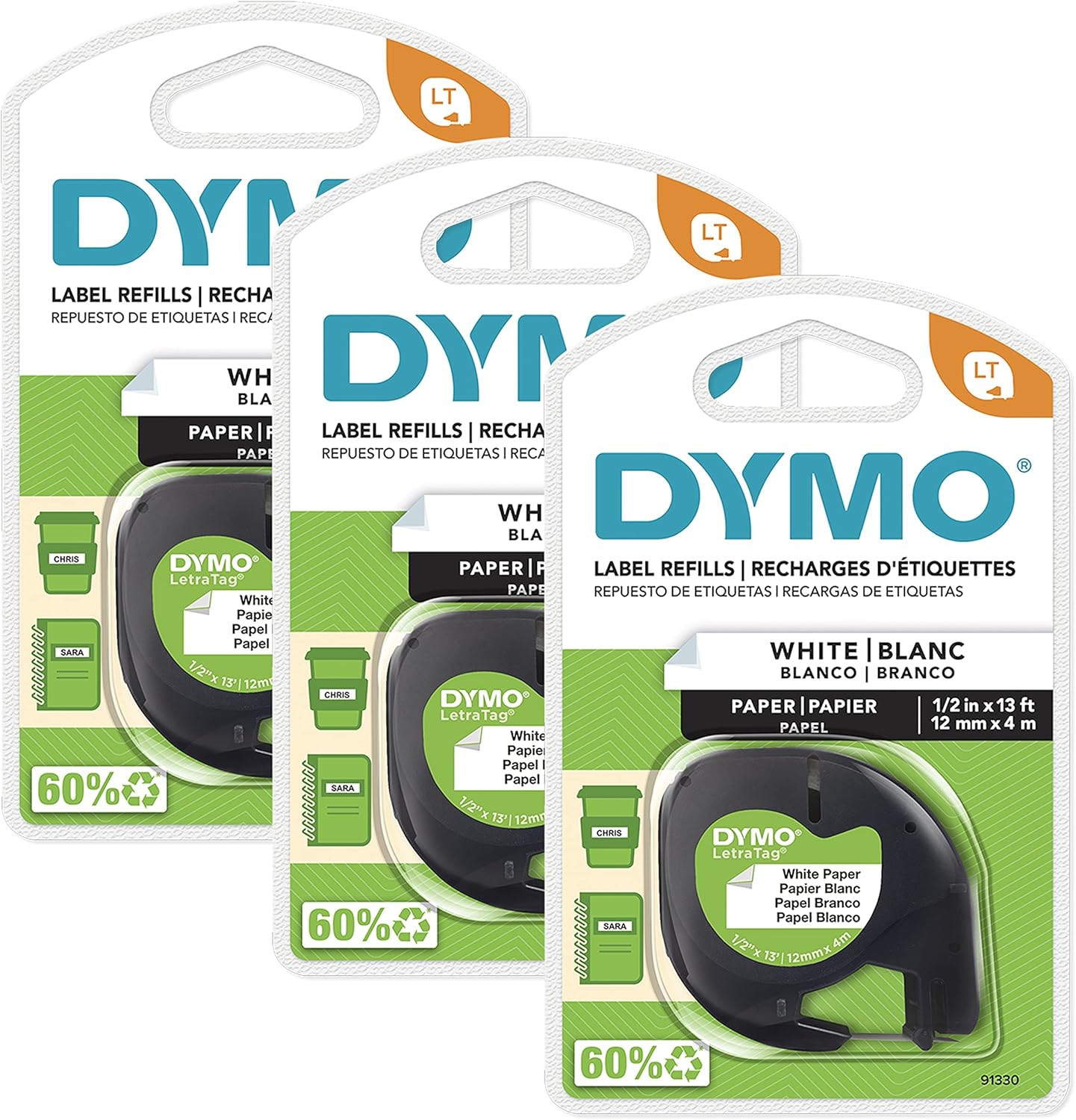 DYMO LT Paper Labels for LetraTag Label Makers, Black Print on White ...