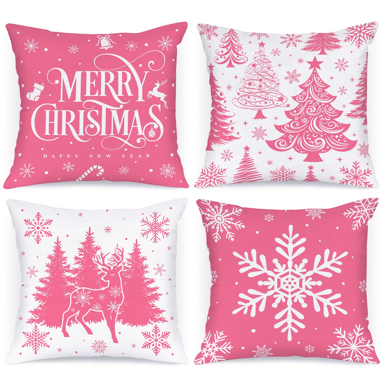 Lanpn 18x18 Pink Christmas Pillow Covers Set of 4, Christmas ...