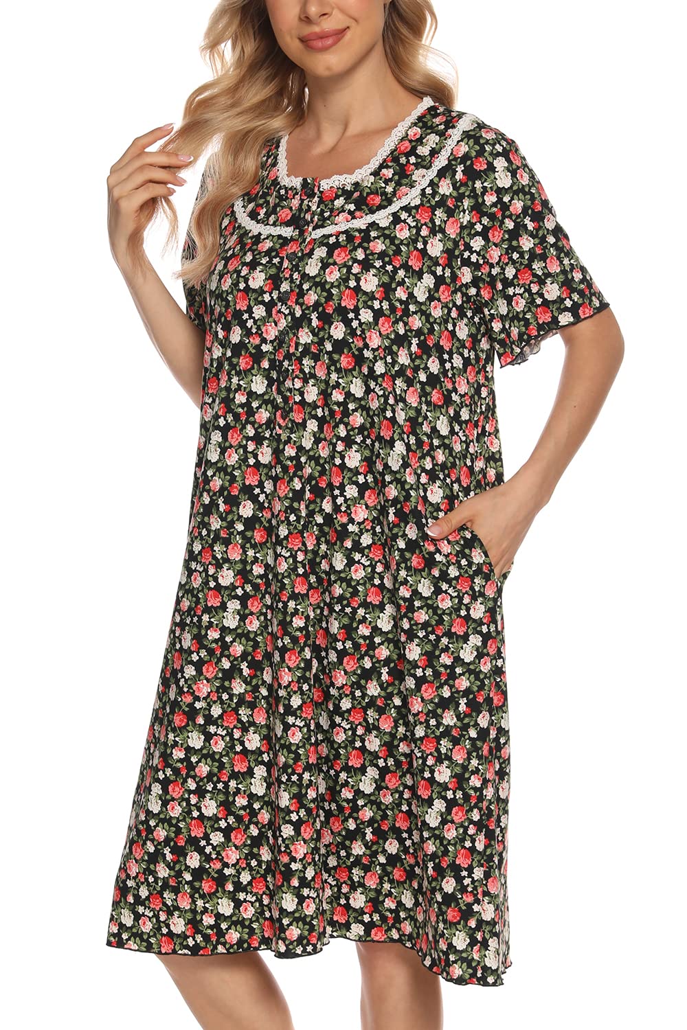 COSUNIONY Nightgowns for Women Soft Cotton Short Sleeve Sleep Dress ...