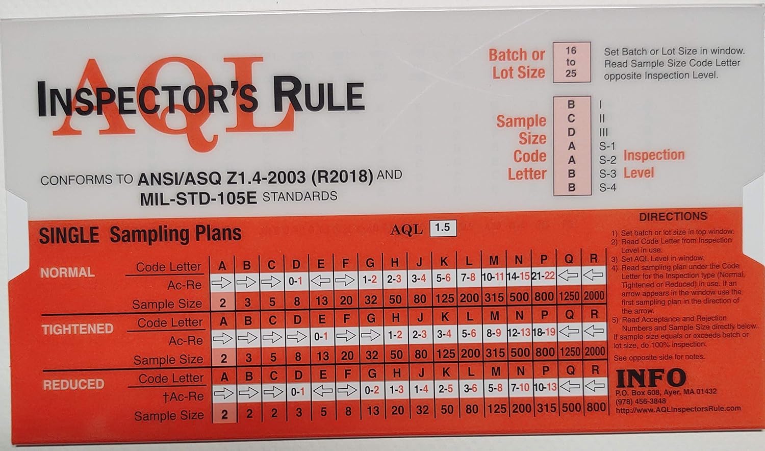 AQL Inspector's Rule With Manual, ANSI English Version | Amazon.com.br