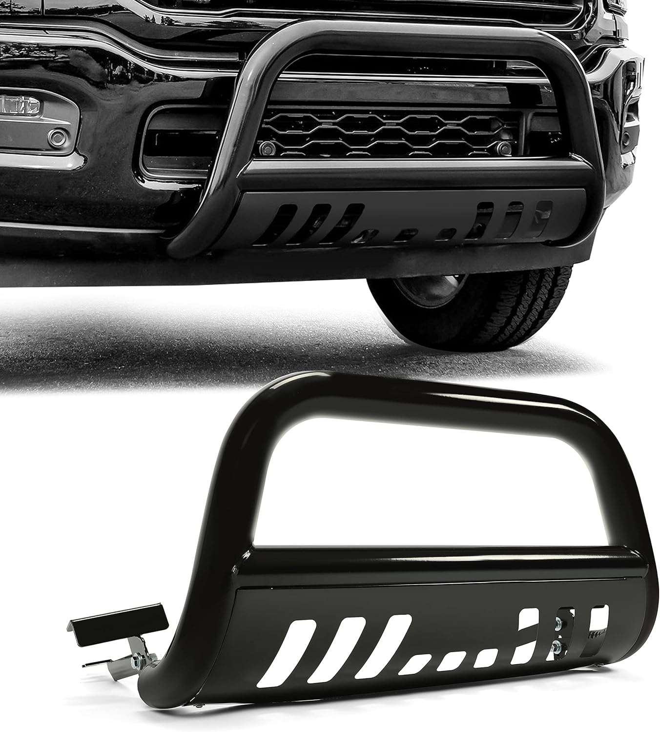 Bull Bar Front Bumper Grille Guard Protector w/Skid Plate Compatible ...