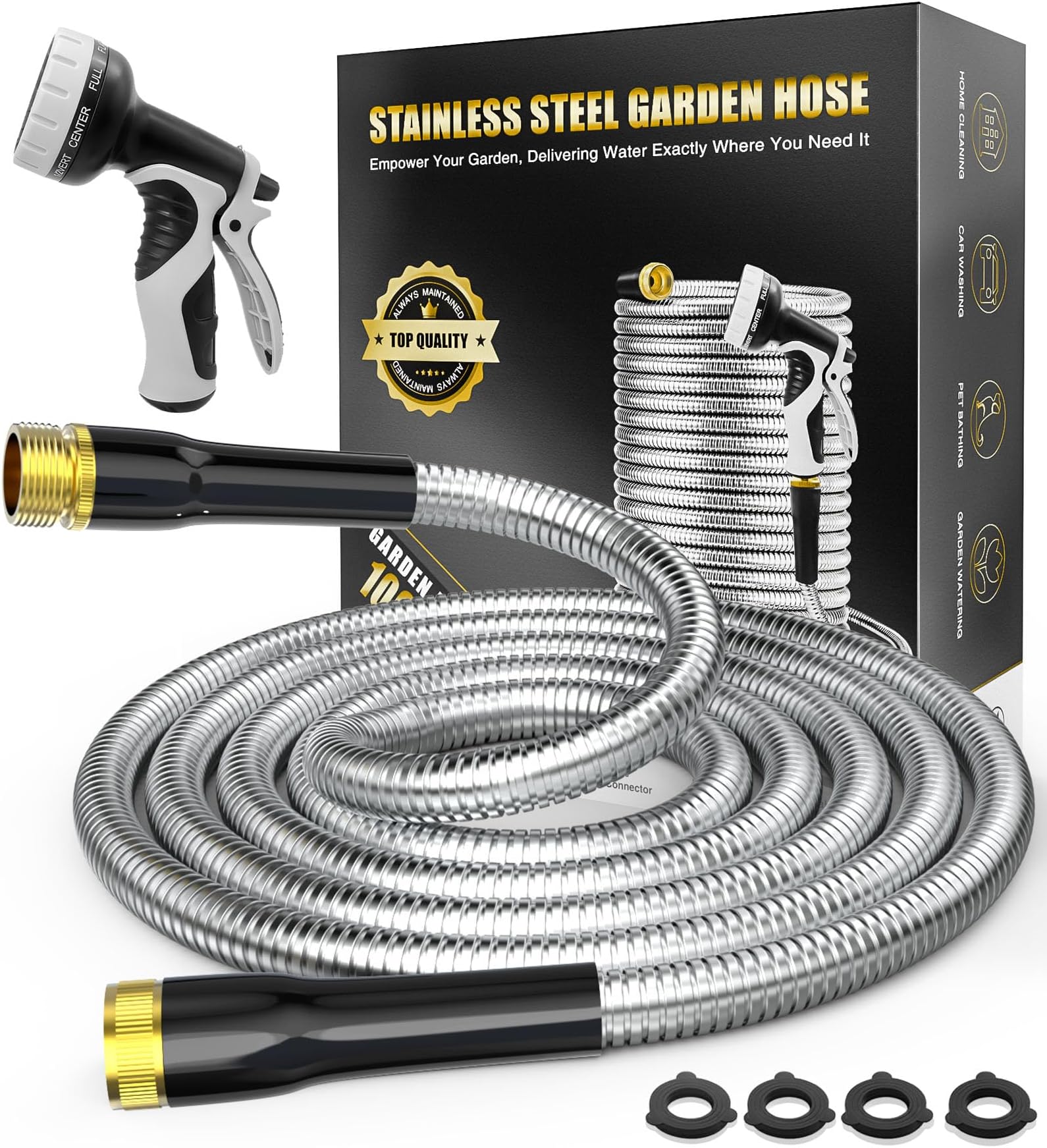Amazon.com: Metal Garden Hose 100ft, Garden Hose with 10 Function ...