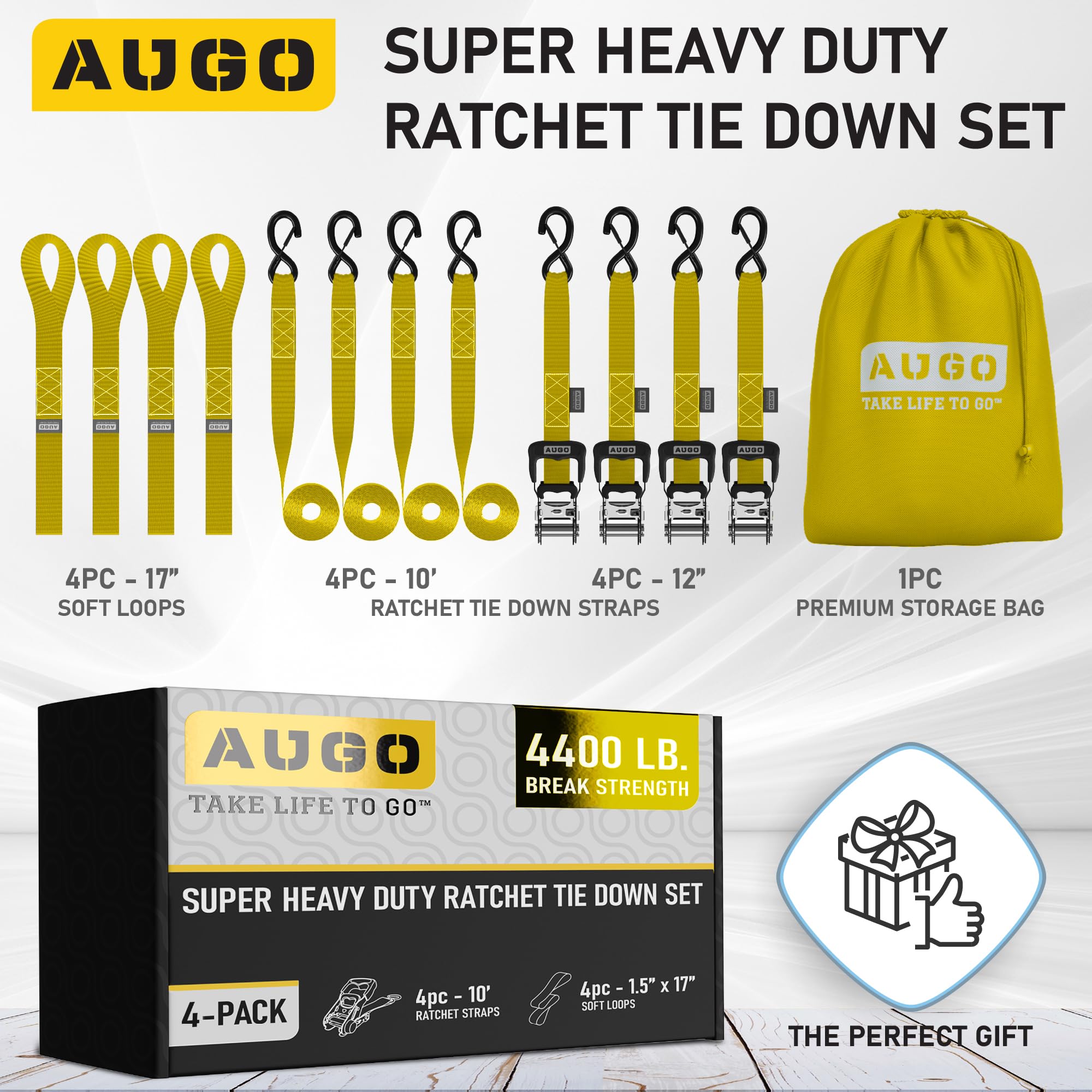 Snapklik.com : AUGO Heavy Duty Ratchet Straps & Soft Loops Pack Of 4 ...