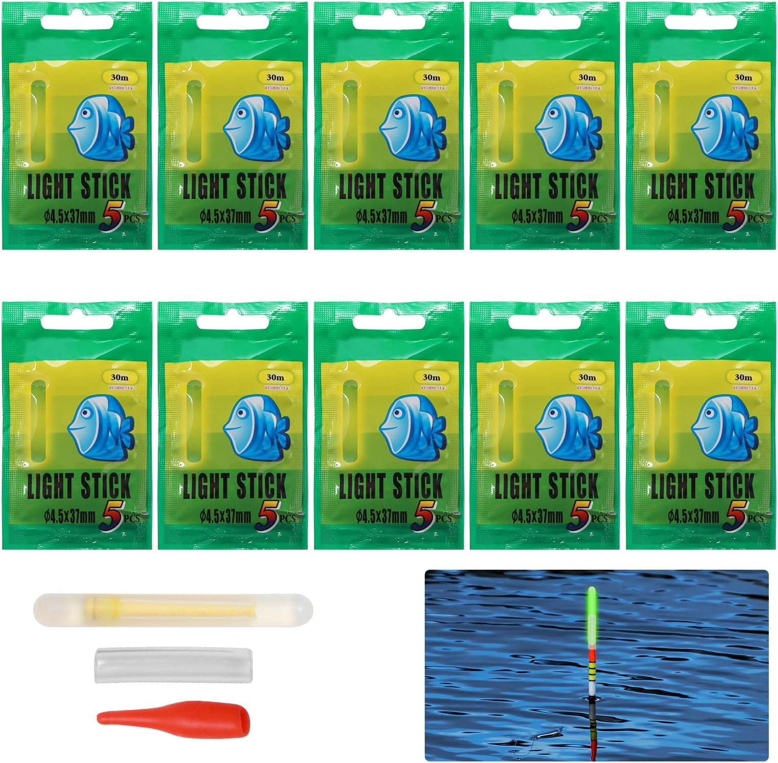 50pcs Night Fishing Glow Sticks - High Visibility Fishing Float Glow ...