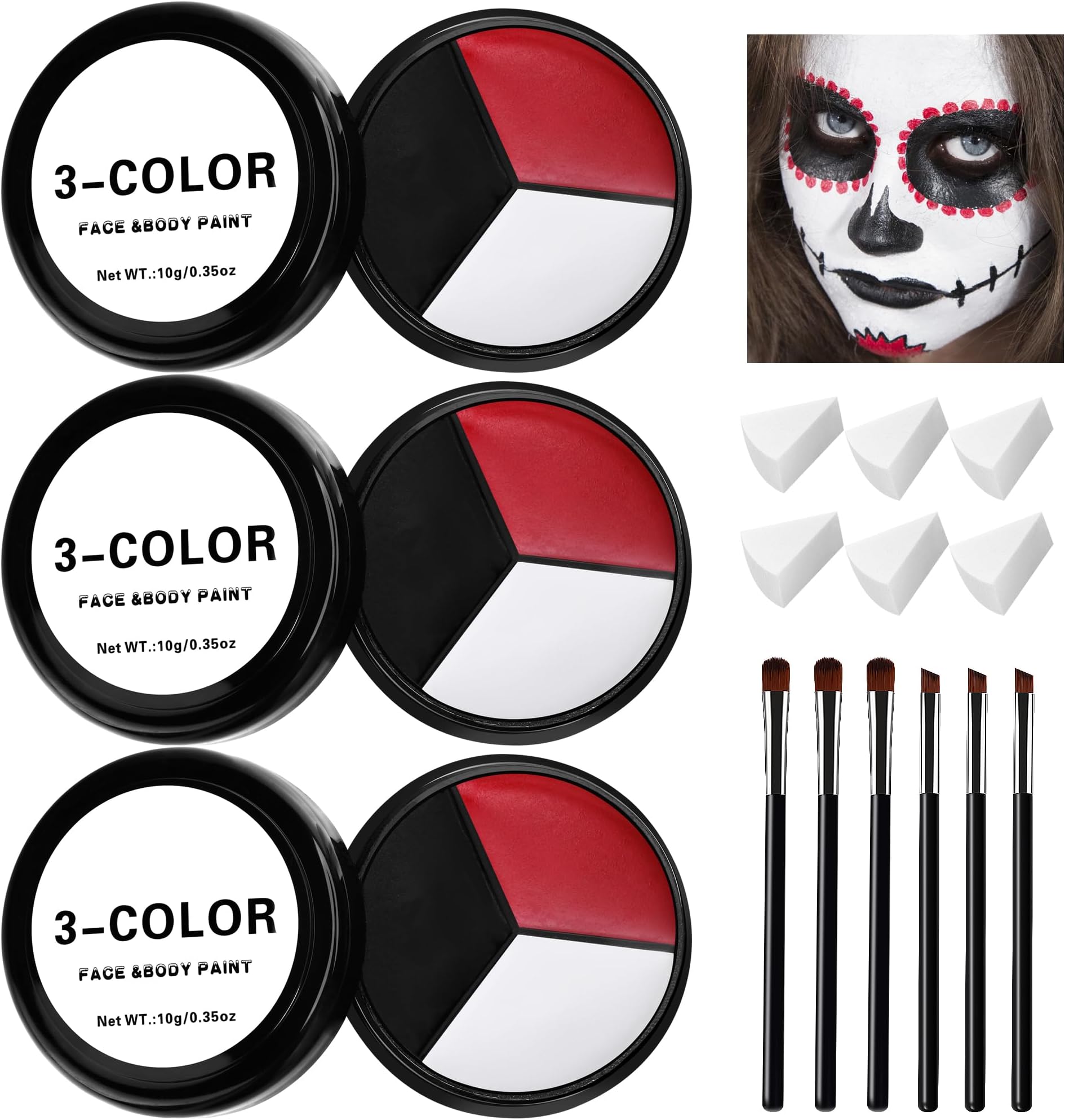 Amazon.com : EBaokuup 3 Set Black White Red Face body Paint,3 Colors ...