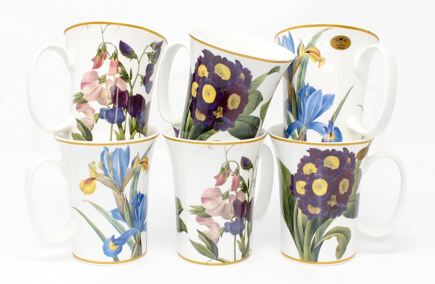 Pack of 6 Floral Design Mugs Featuring Primula, Sweet Pea and Iris ...