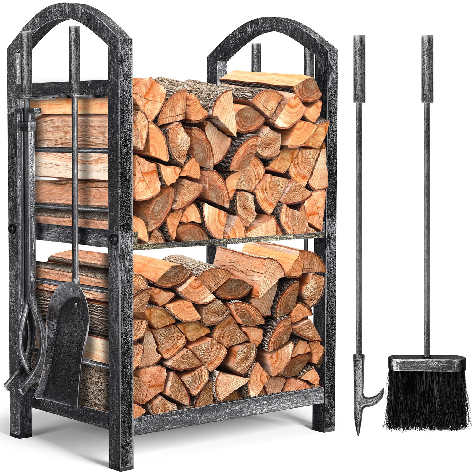 Amazon.com: AMAGABELI GARDEN & HOME Firewood Rack with Tools 5-Piece ...