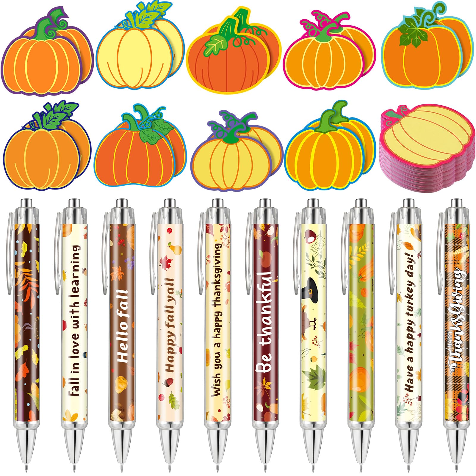 Amazon.com : Qeeenar 40 Pcs Thanksgiving Pumpkin Sticky Notes and Pens ...