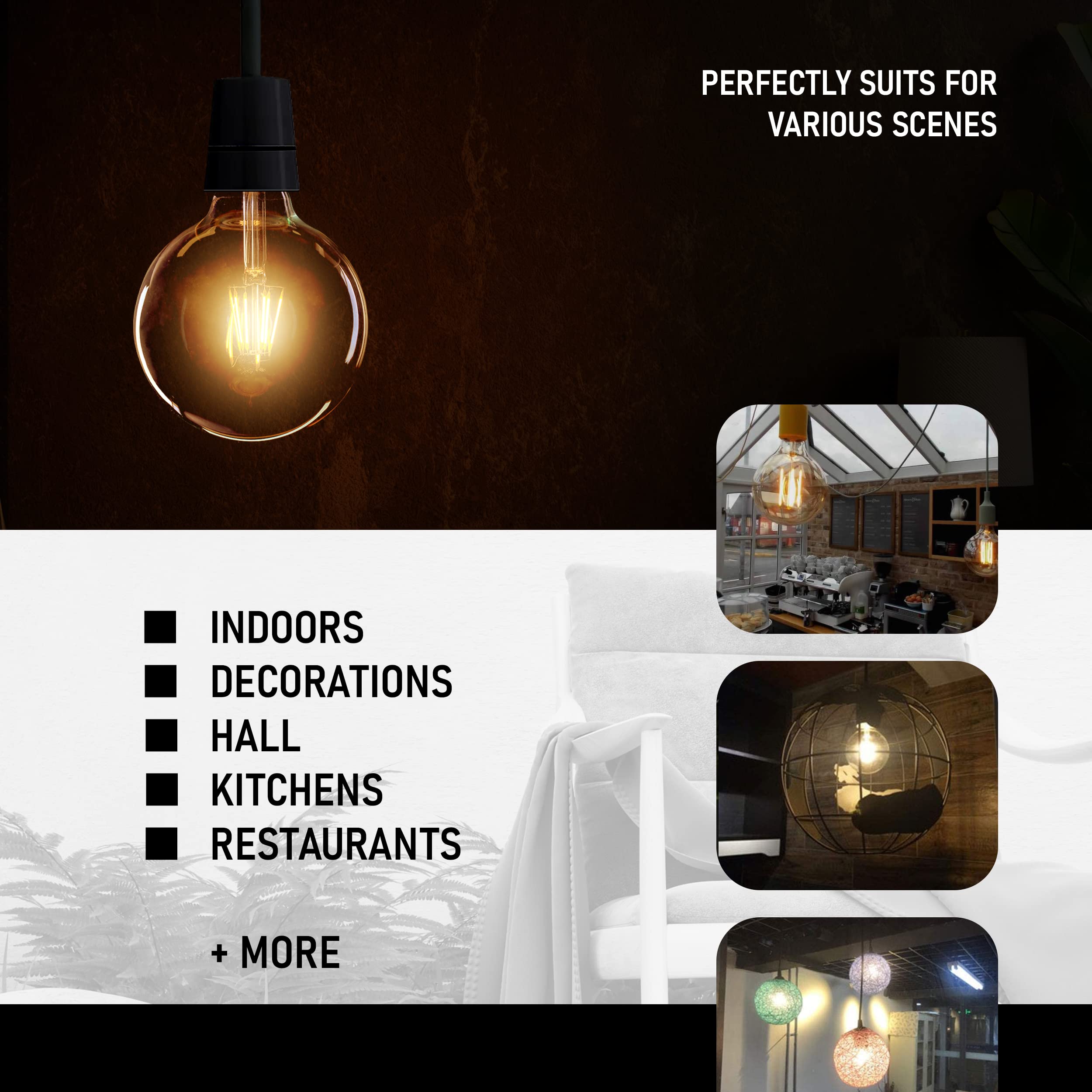 LEDSone Retro Vintage G125 8W LED Dimmable Edison Bulb, Smoked Gold ...