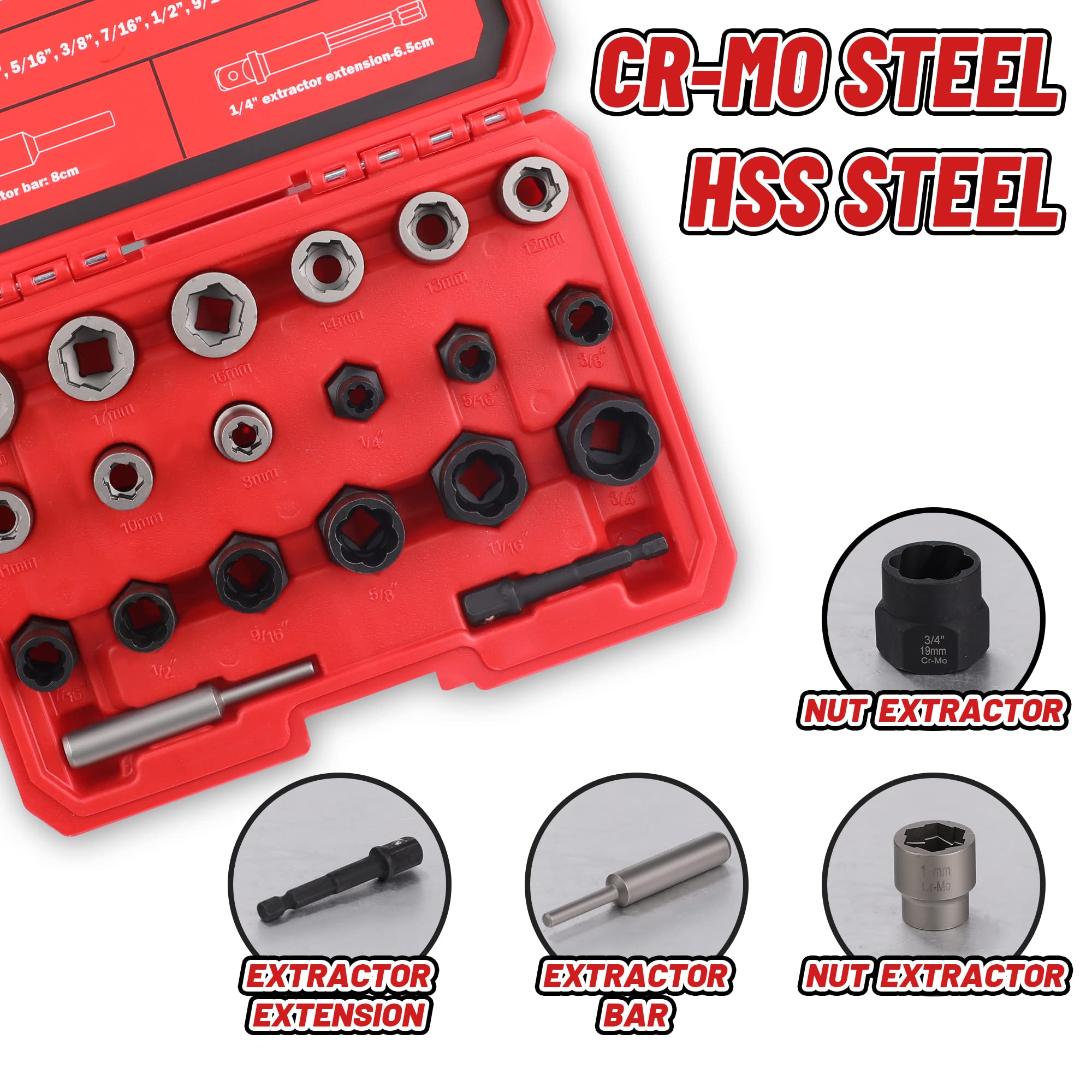 Snapklik.com : 20-Pcs Bolt &Nuts Extractor Set, 3/8 Drive Easy Out Bolt ...