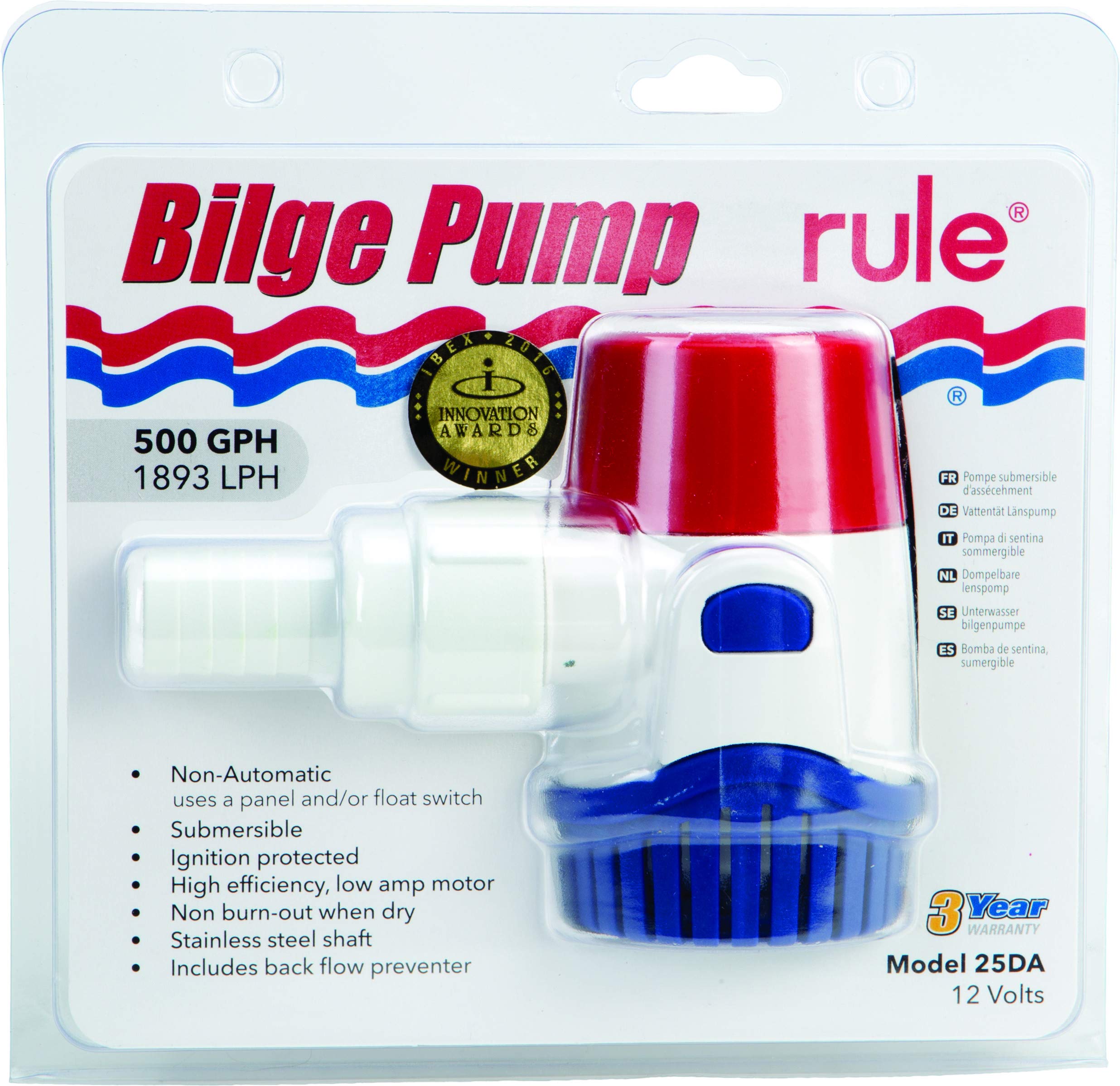 Rule Industries 25DA Next Generation Non-Auto 500GPH Bilge Pump for ...