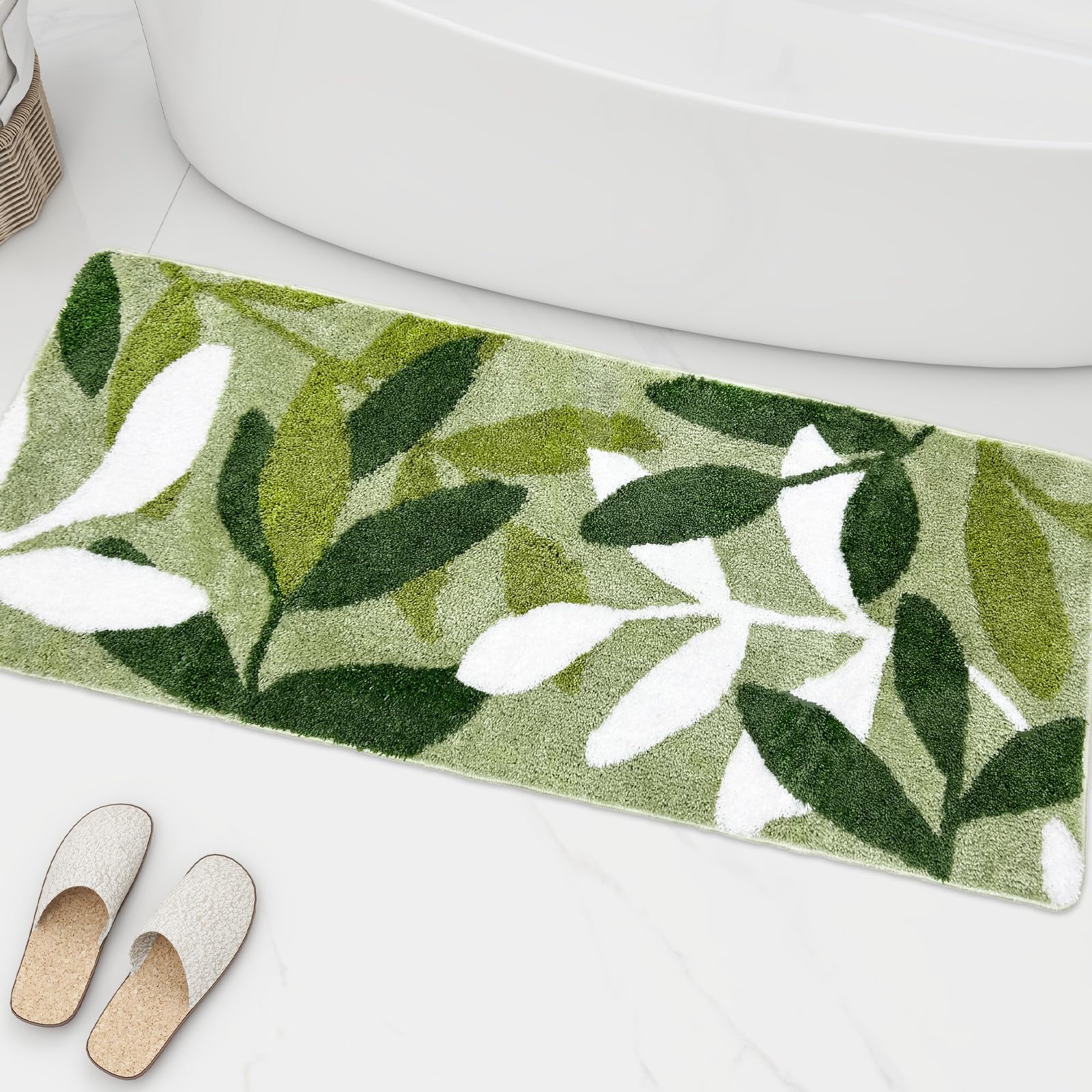 Amazon.com: ZebraSmile Long Bathroom Runner Rugs- Sage Green Leaves ...