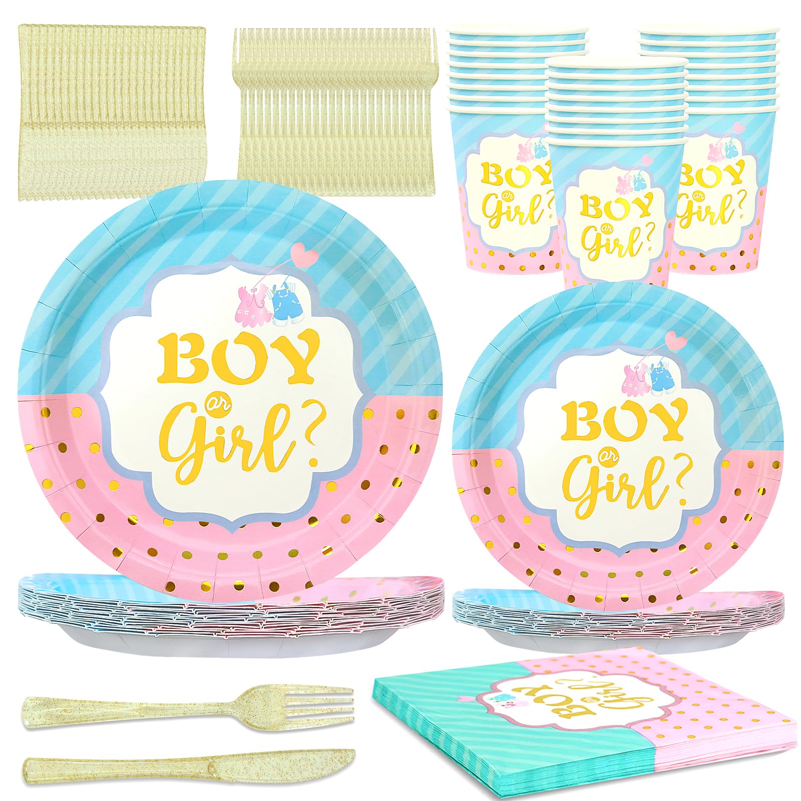 Amazon.com: 144 PCS Baby Gender Reveal Party Supplies - Boy or Girl ...