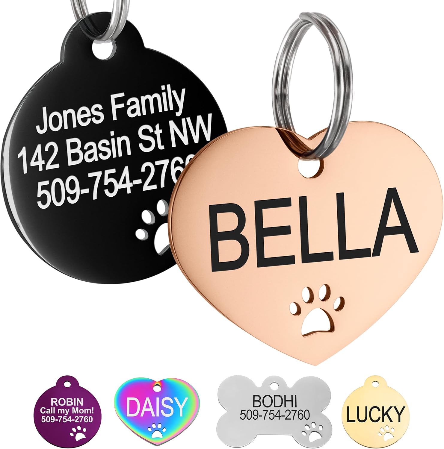 Amazon.com : GoTags Stainless Steel Pet ID Tags with Paw Cutout ...