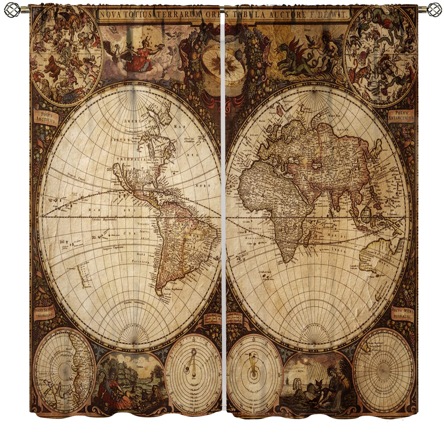 Amazon.com: Old World Map Curtains, Vintage Map Nostalgia Style Art ...