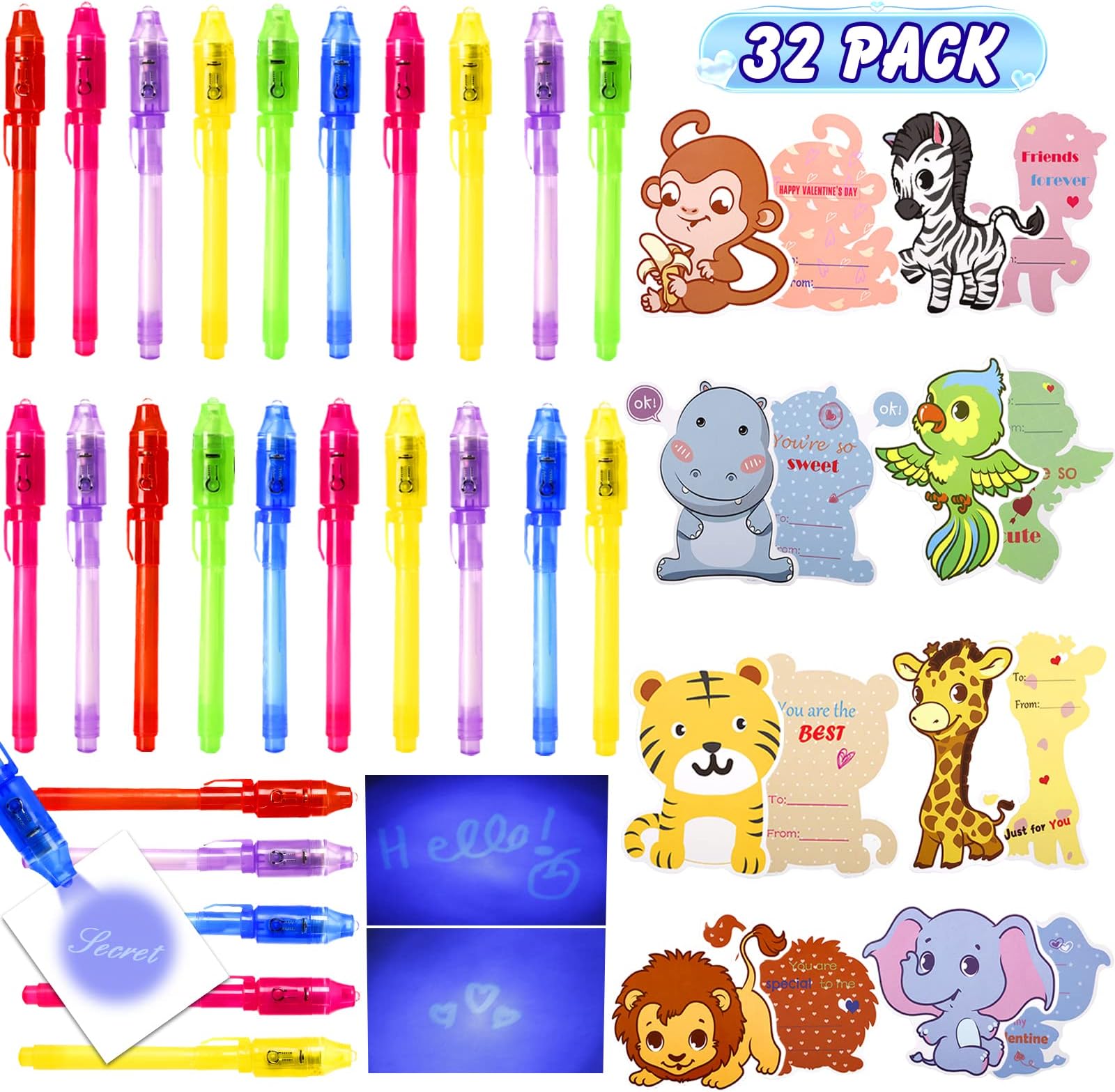 Amazon.com: WYRJXYB Valentines Day Cards for Kids - 32 Pack Invisible ...