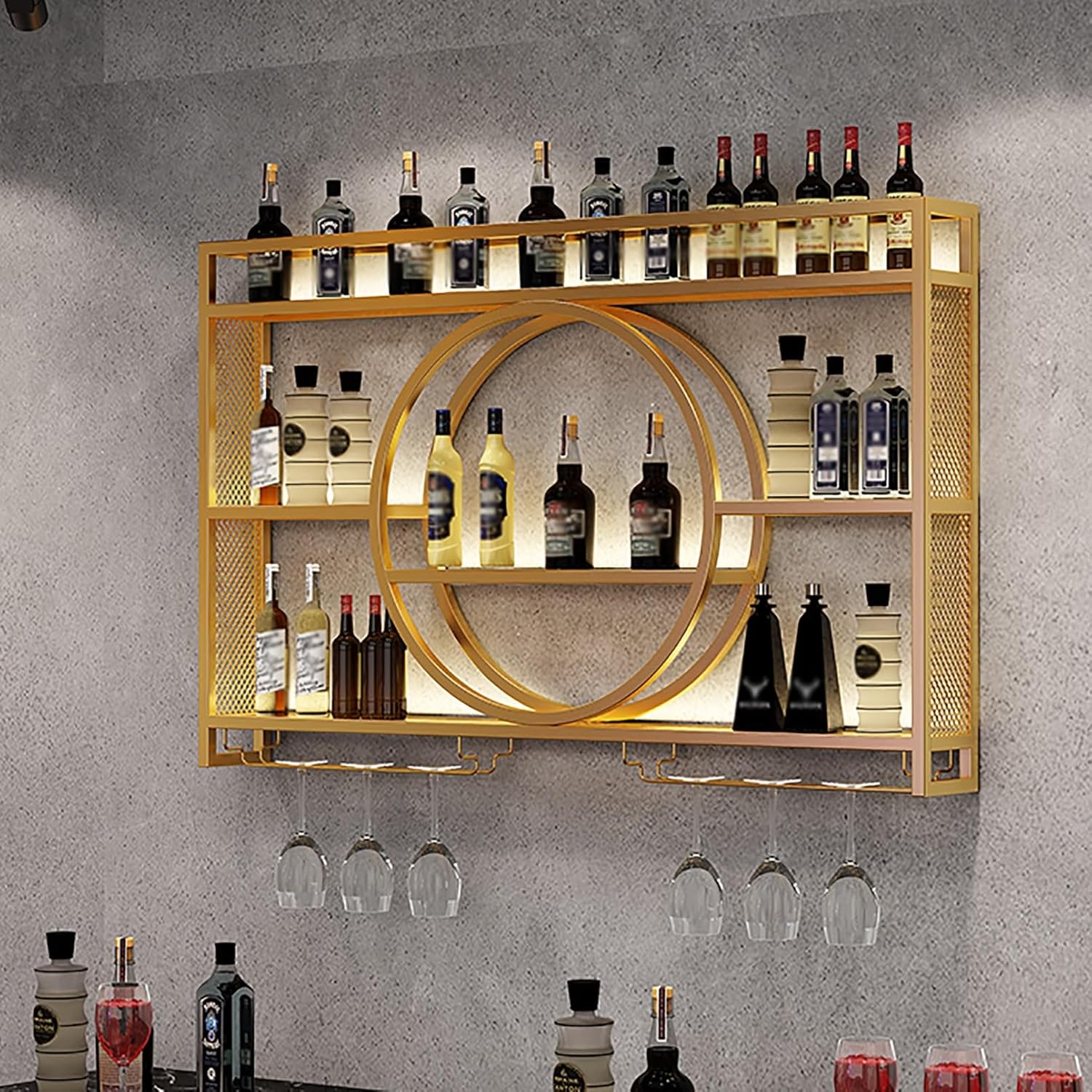 Amazon.com: Wall Mounted Wine Rack Bar Shelves For Liquor Bottles ...