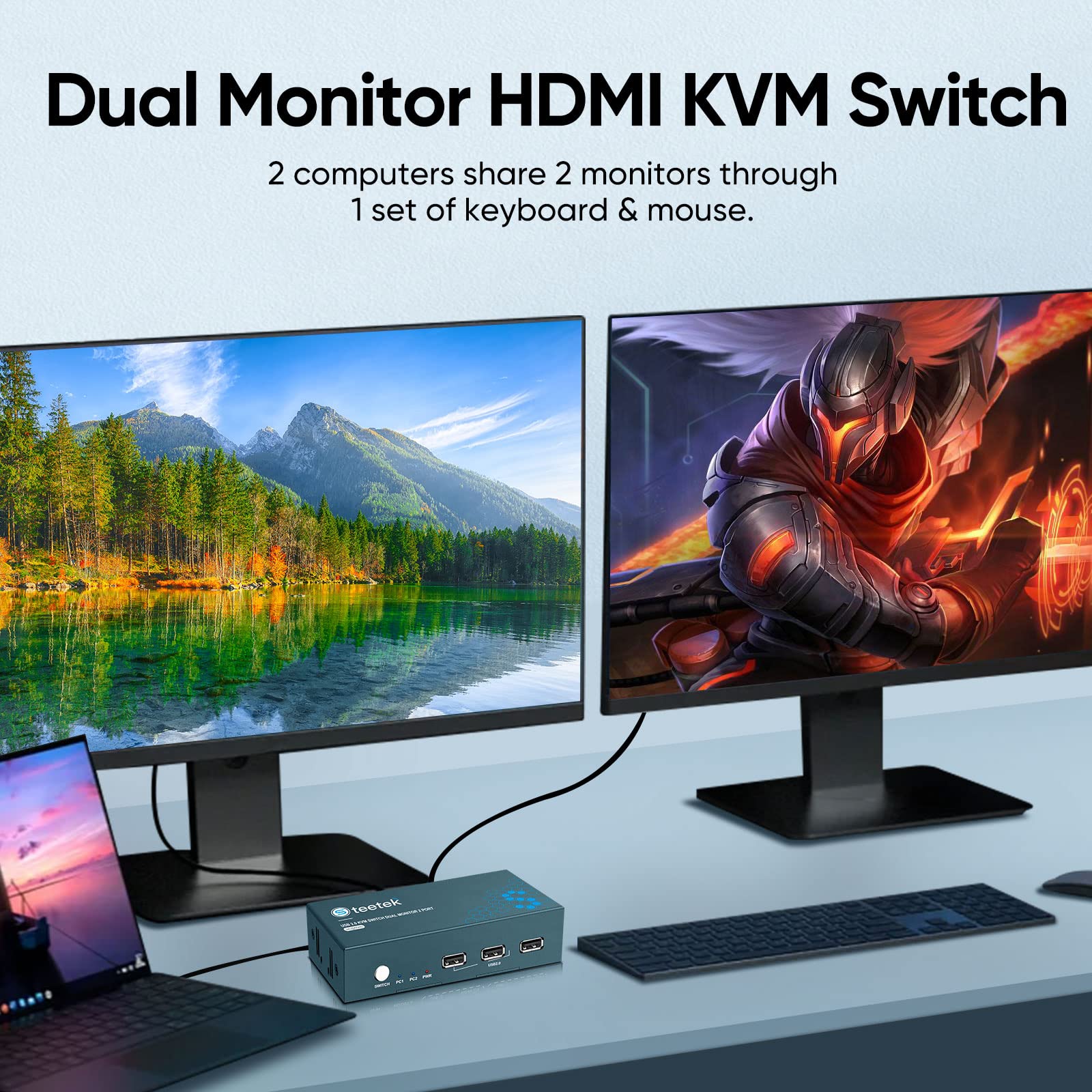 Snapklik.com : Dual Monitors KVM Switch 2 Port 4K60Hz, HDMI KVM Switch ...