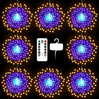 VIHOSE 8 Pcs Halloween Firework Lights 1600 LED Copper Wire Ceiling ...