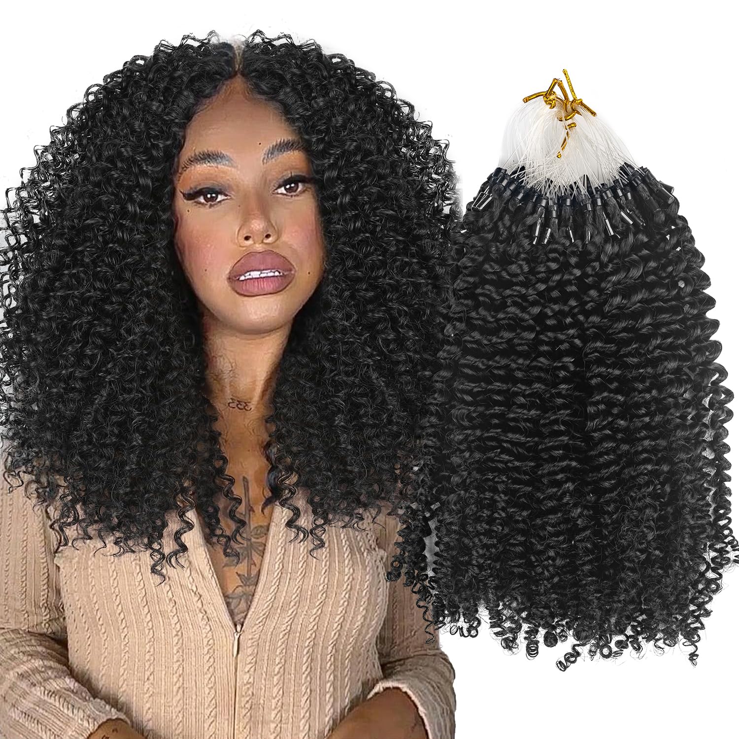 Amazon.com : Niawigs Afro Kinky Curly Microlink Hair Extensions Human ...