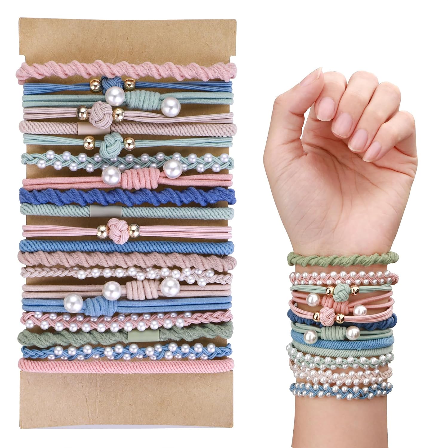 Amazon.com : 20PCS Boho Hair Tie Bracelet, Elastic No Damage Hairtie ...