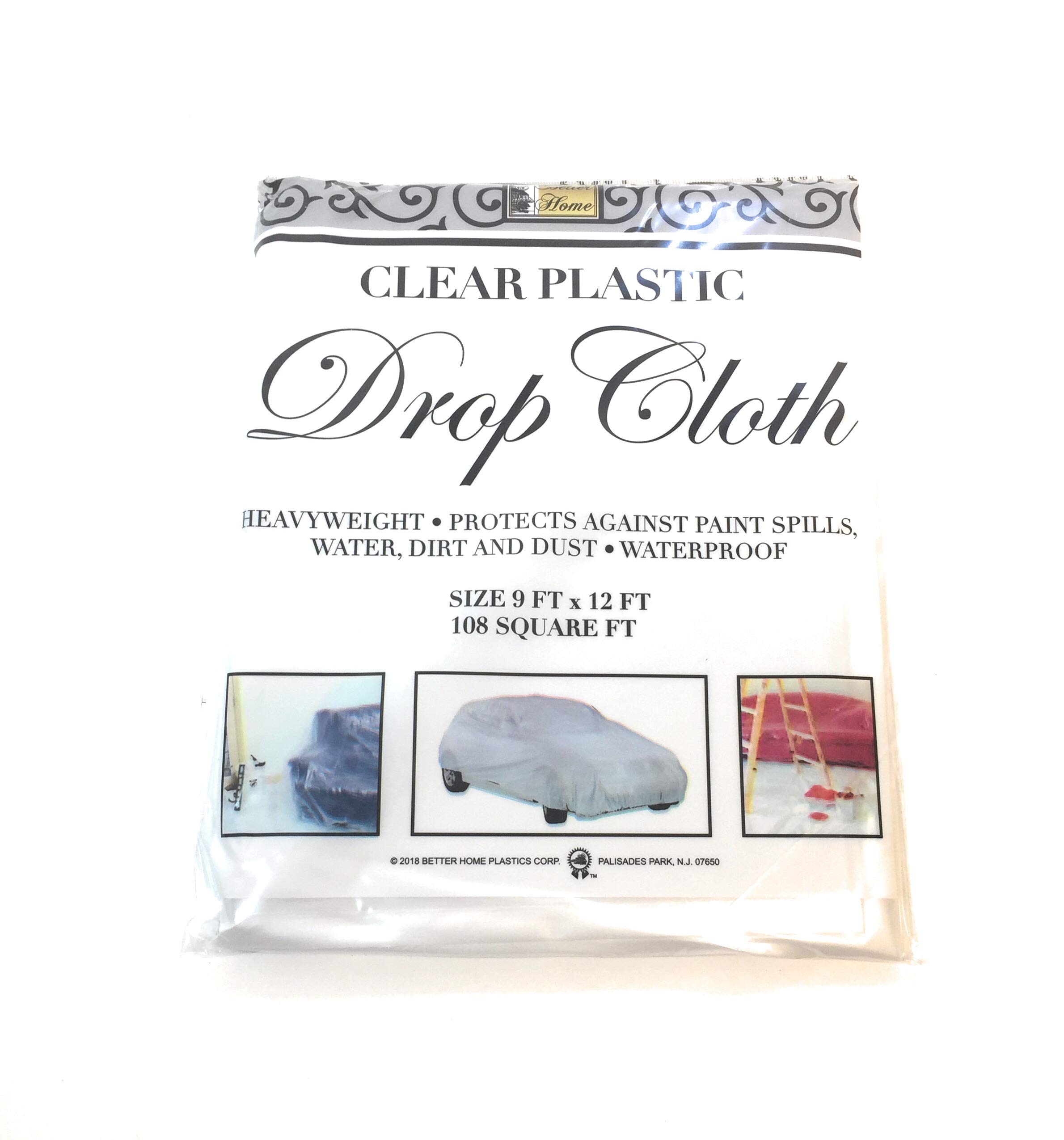 Better Home Clear Plastic Drop Cloth, 9 ft. x 12 ft. - Paint Drop ...