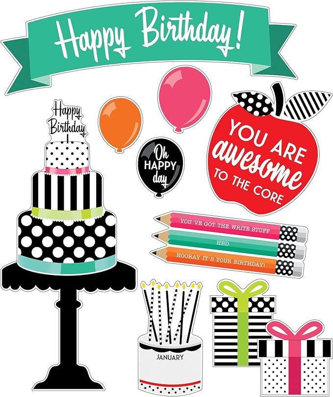 Amazon.com: Schoolgirl Style Black, White and Stylish Birthday Bulletin ...